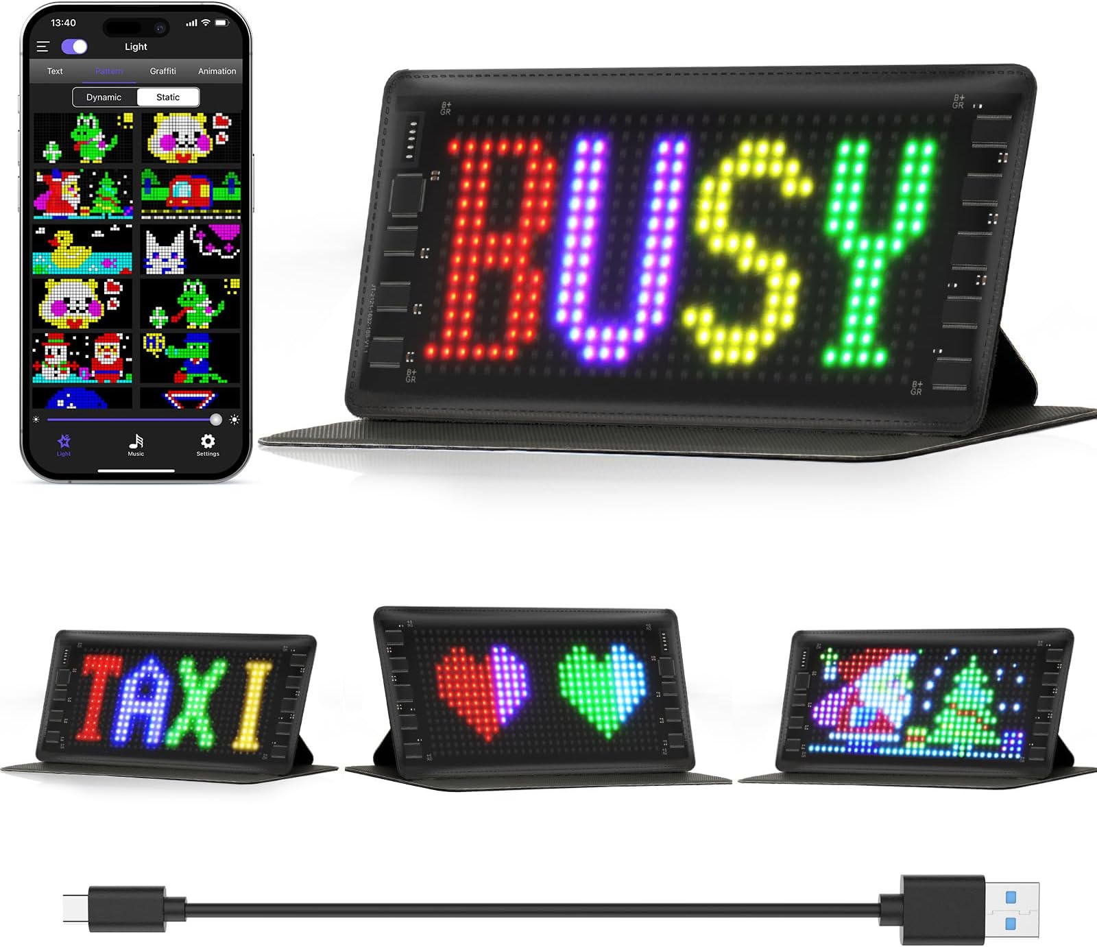 Amazon.com : VDIKKS LED Car Sign with Foldable Stand Case, Programmable ...