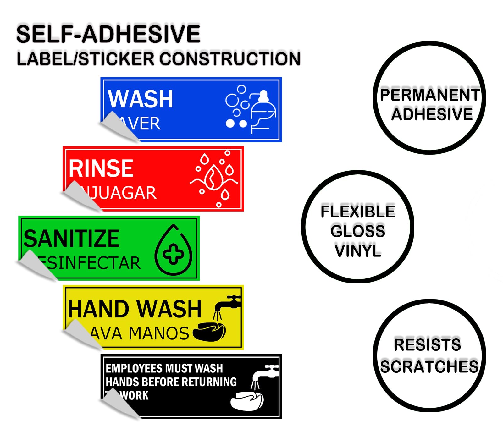 Snapklik.com : 7.3 X 2.5 Inch Wash Rinse Sanitize Sink Labels (10 Pcs ...