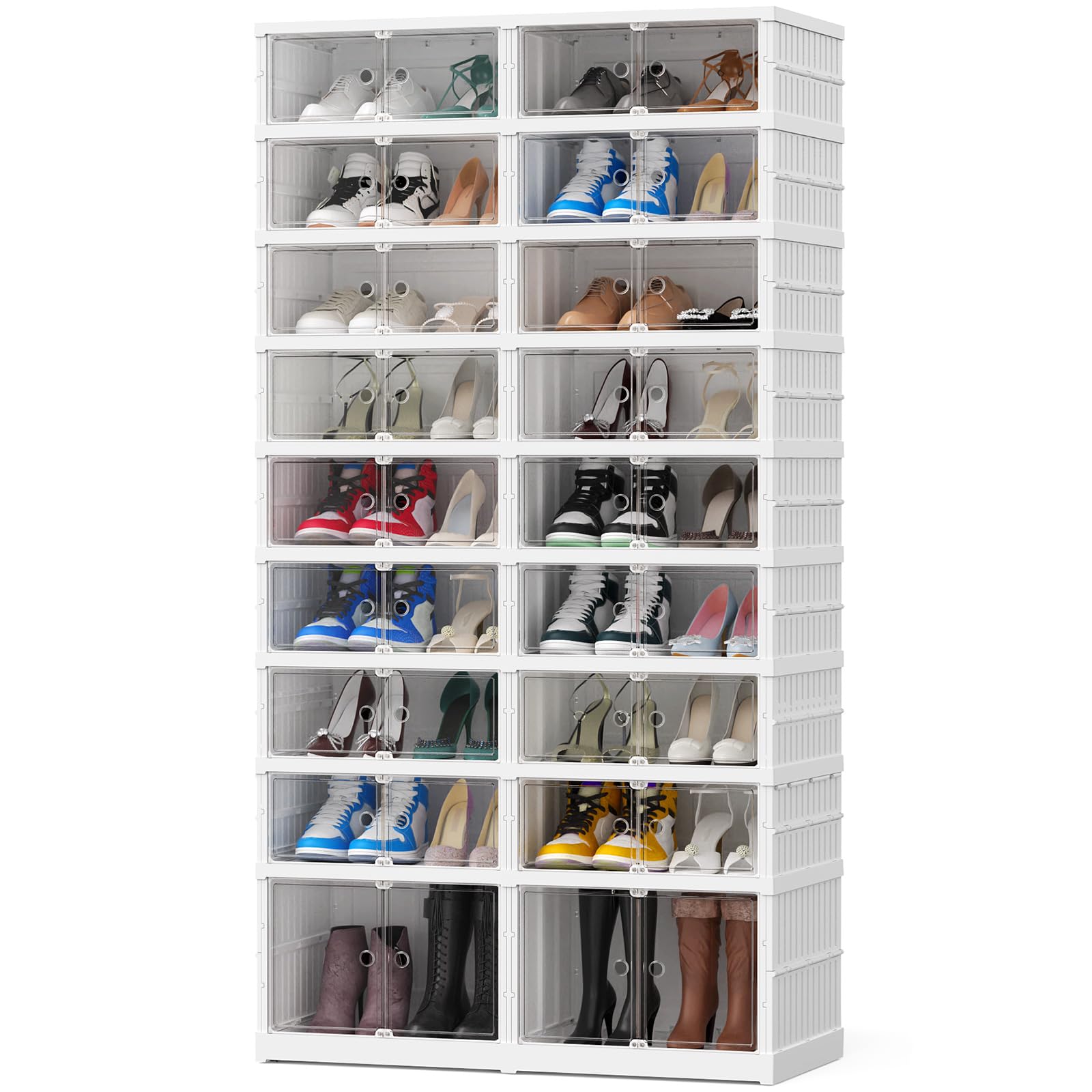 Amazon.com: BROVIEW Plastic Shoe Storage Organizer Boxes 9 Tiers ...