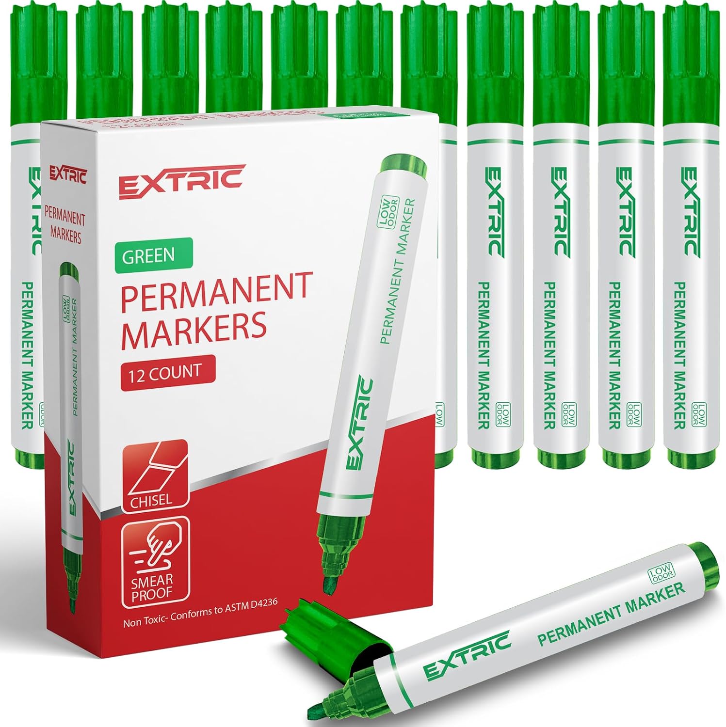 Amazon.com : EXTRIC Permanent Markers, Chisel Tip, Green, Quick Drying ...