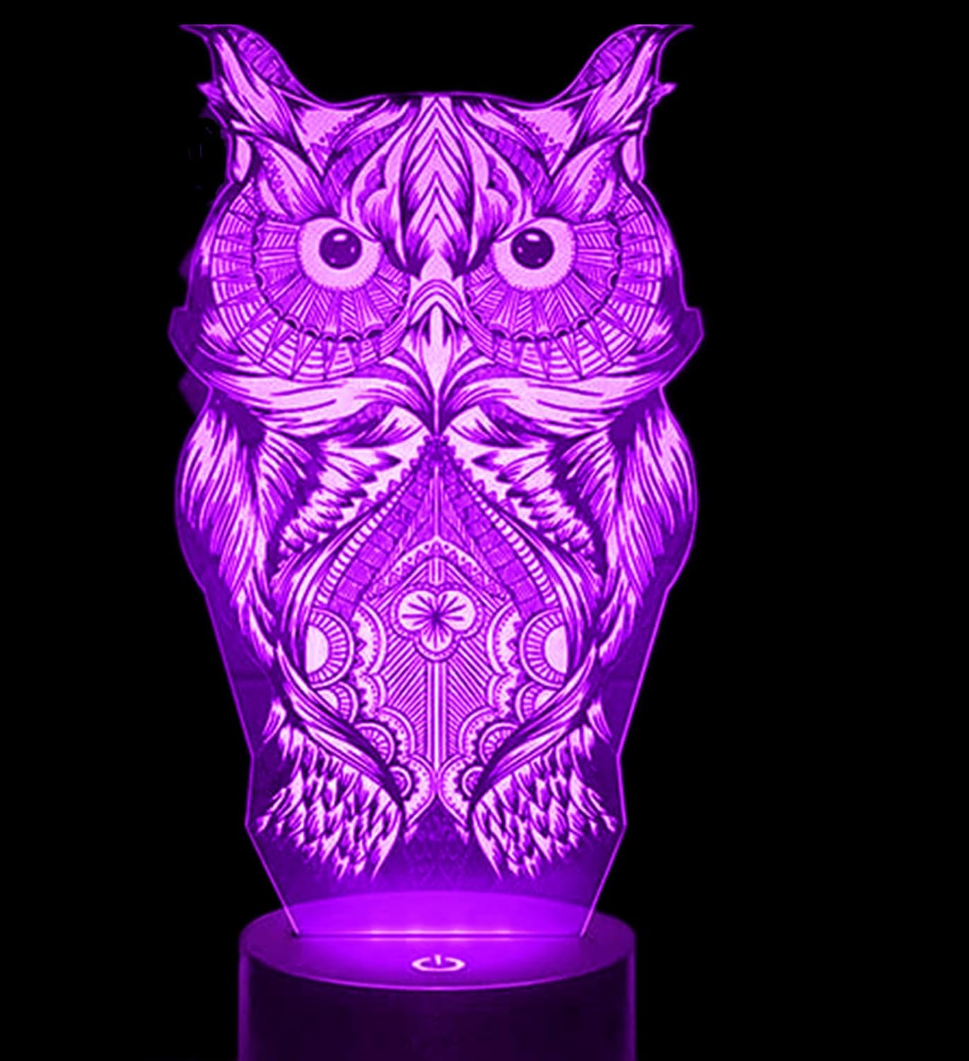 Amazon.com: Jinnwell 3D Owl Night Light Lamp Illusion 7 Color Changing ...