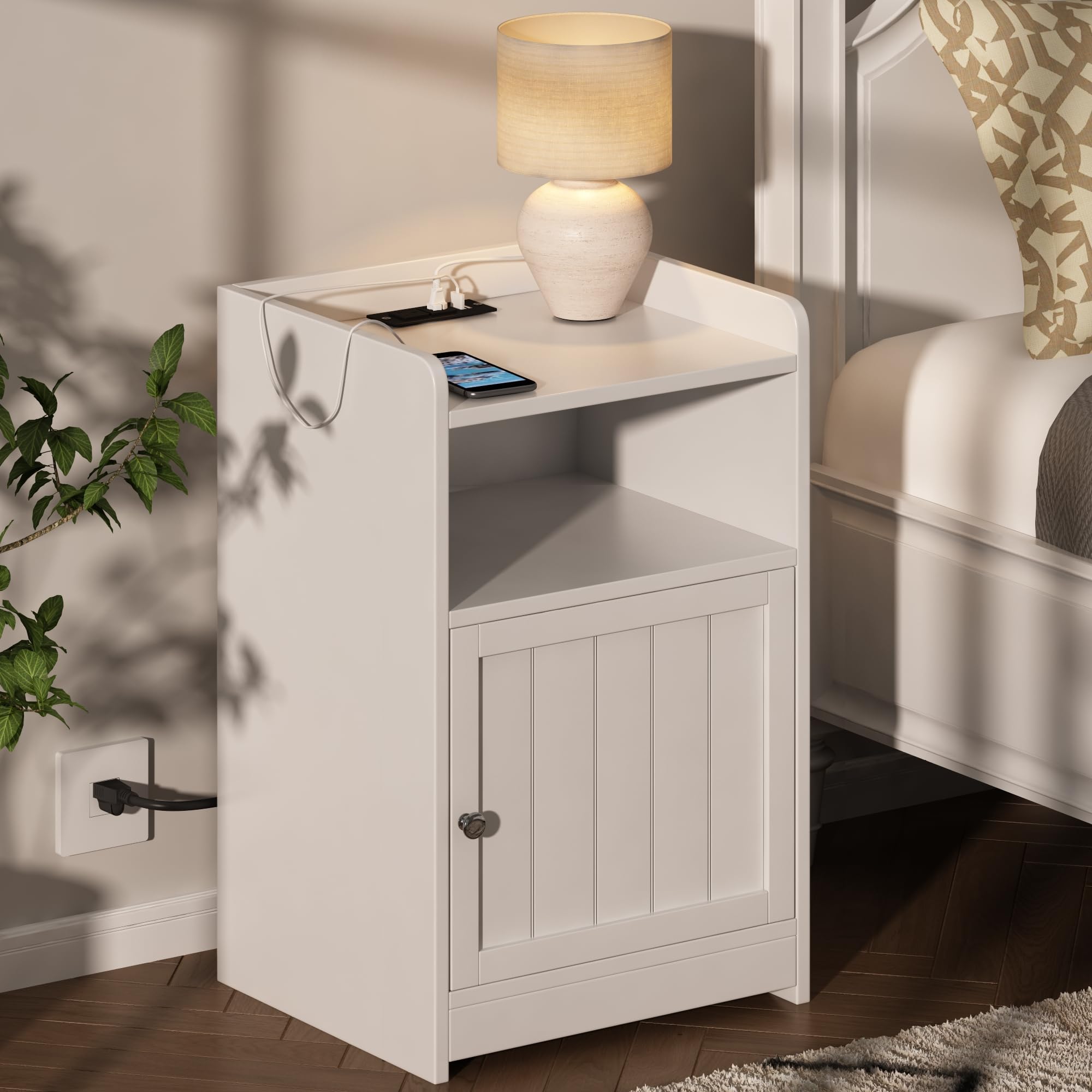 Amazon.com: OTEKAY Nightstand with Charging Station, Wooden End Table ...