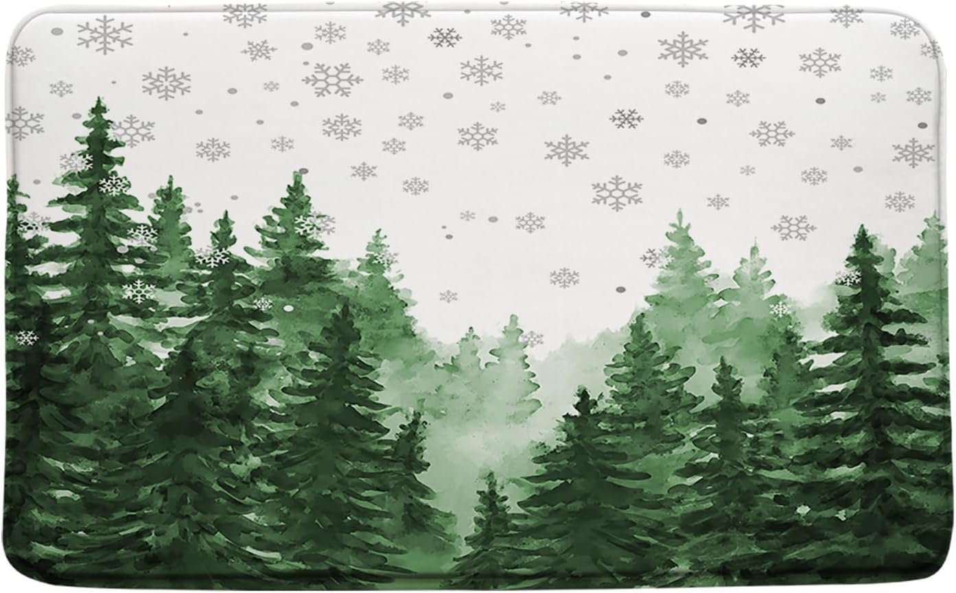 Amazon.com: GCTNBJL Christmas Bath Mat Green Pine Tree Snowflake Forest ...