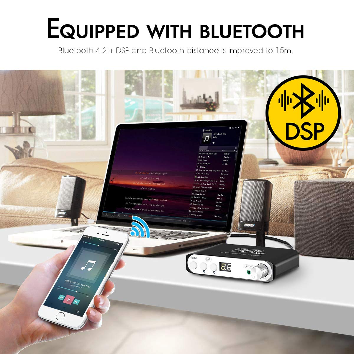 Douk Audio Q100 Mini 2.1 Channel Bluetooth DSP Digital Power Amplifier ...