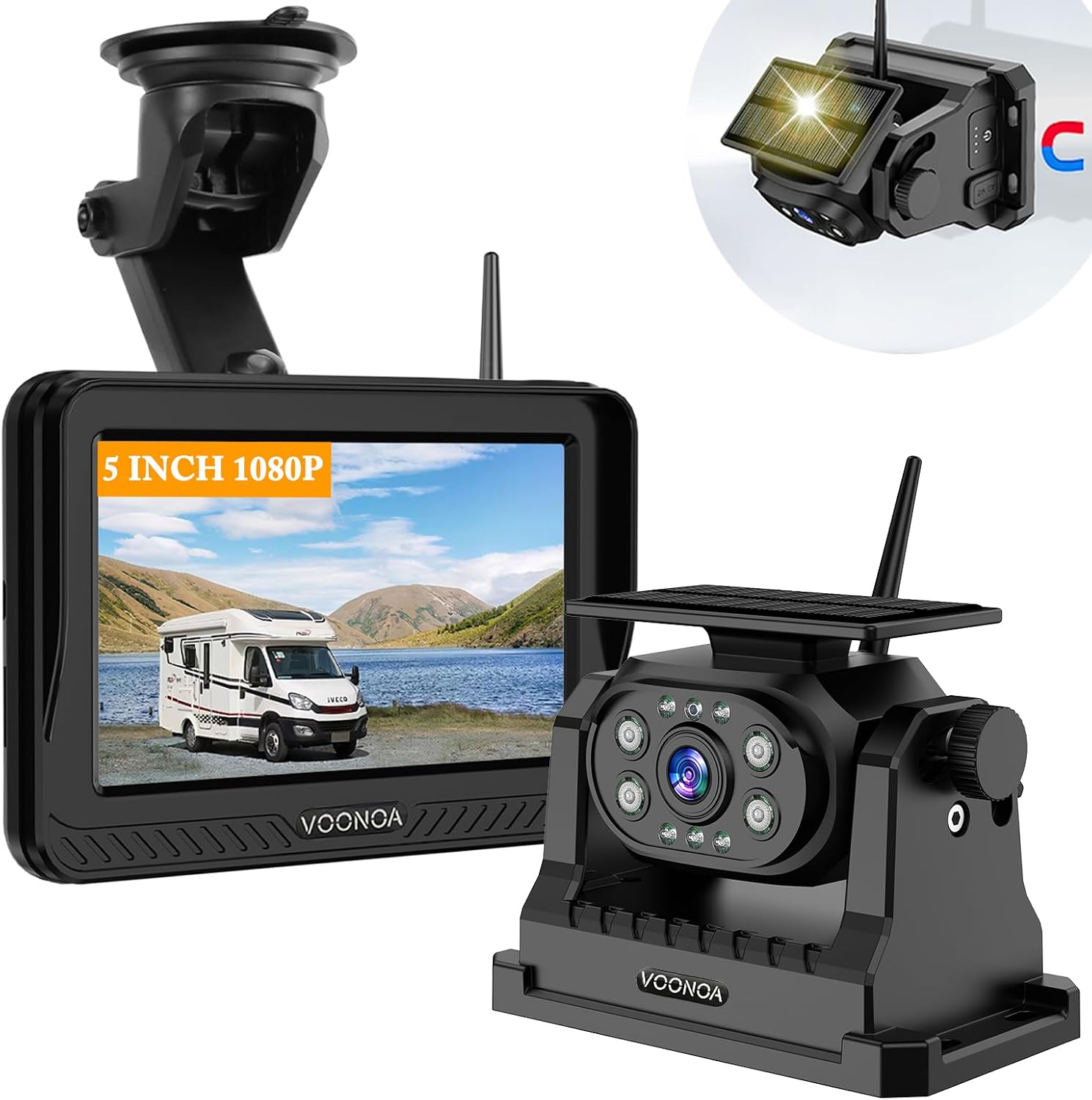 Amazon.com: VOONOA Solar Magnetic Wireless Backup Camera, 1080P 5 Inch ...