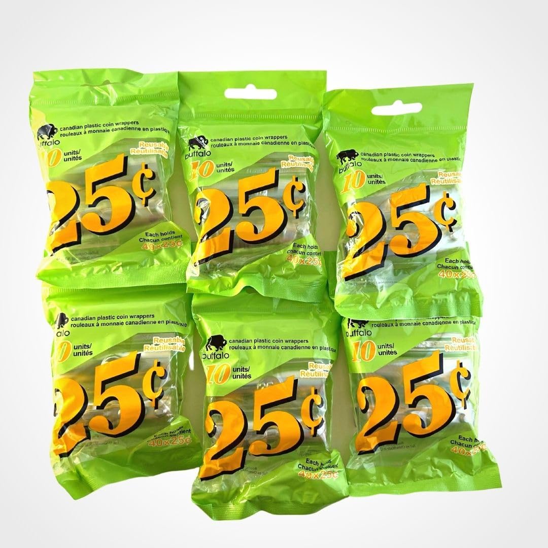 Canadian Coin Wrappers, 6 Packages of Quarters, 10 units in Each ...