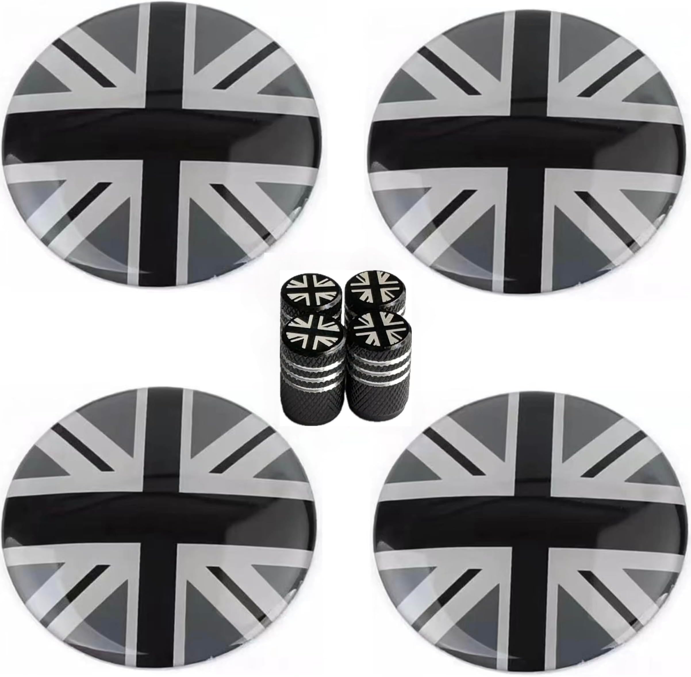 Amazon.com: 4PCS Black/Grey Union Jack UK Flag Style Wheel Center Caps ...