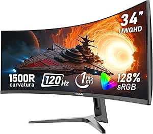 Gawfolk Écran PC Ultra Large 34 Pouces 1500R incurvé 120Hz Gaming ...