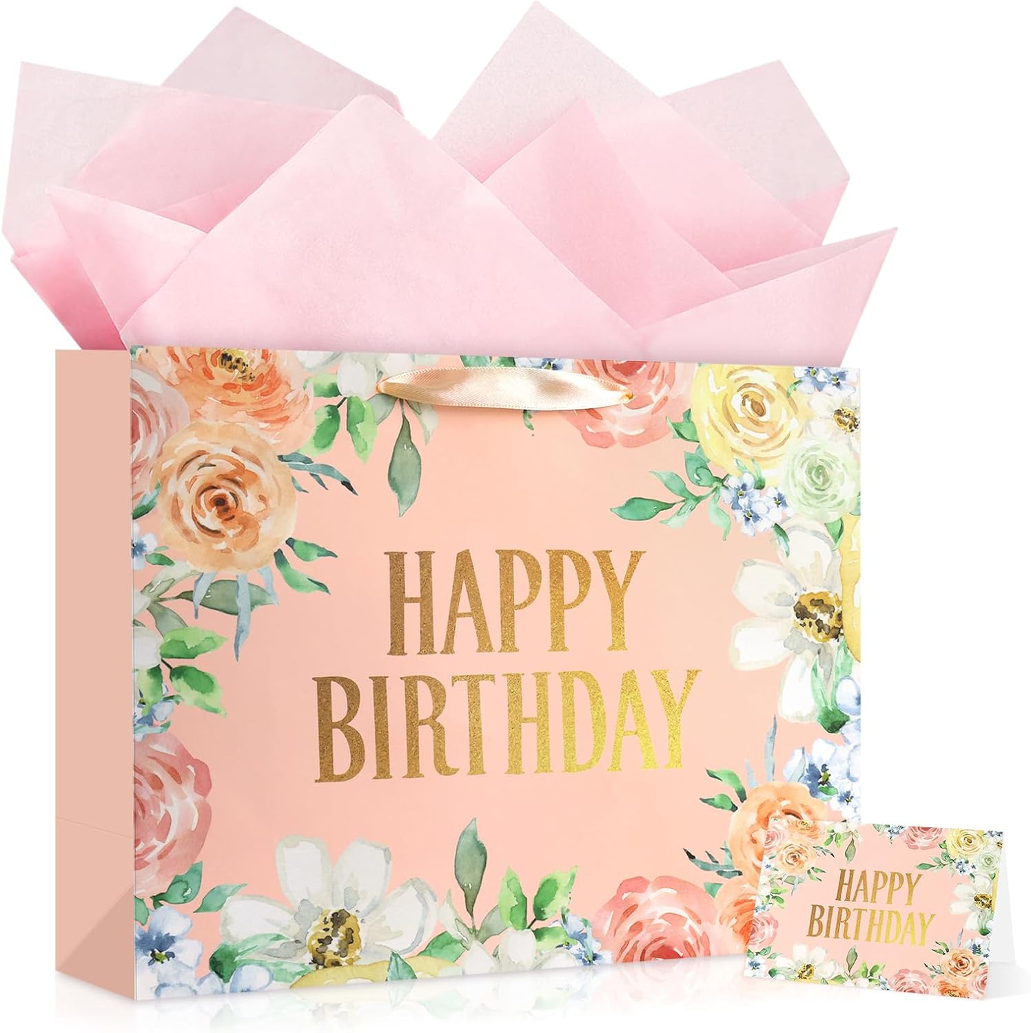 Amazon.com: YoungTree Pink Birthday Gift Bag with Handles, 13" Medium ...