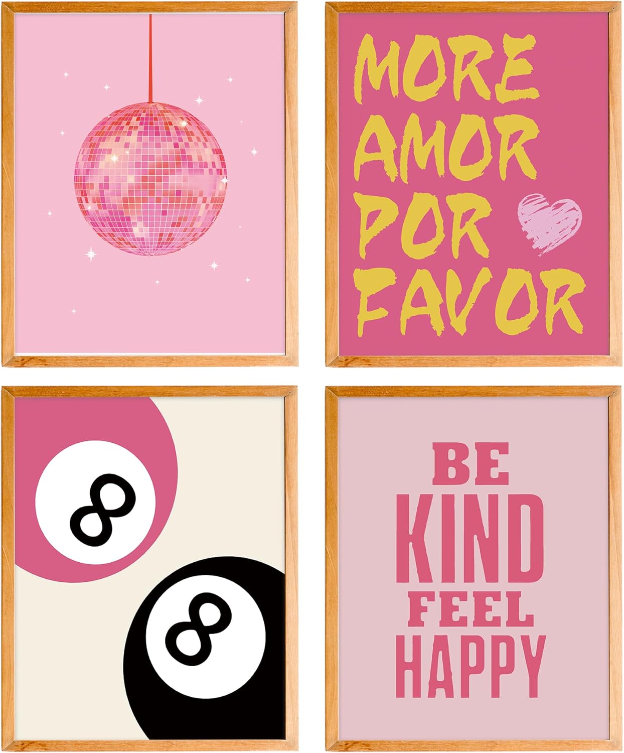 Amazon.com: BearCake Trendy Retro Y2K Preppy Pink Wall Art Set of 4 ...
