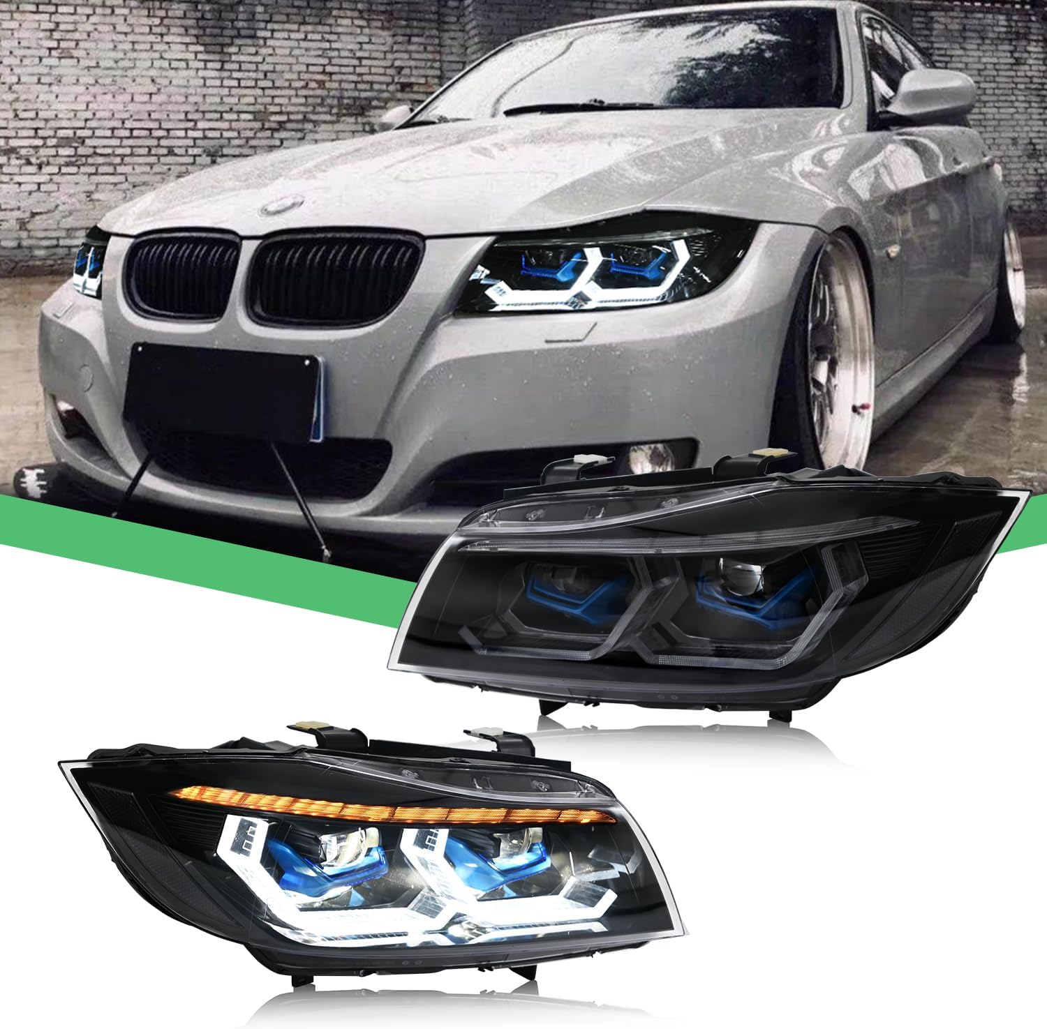 Amazon.com: SPEC-D TUNING Black Housing Dual Projector Headlights with 3D LED Tube Compatible ...