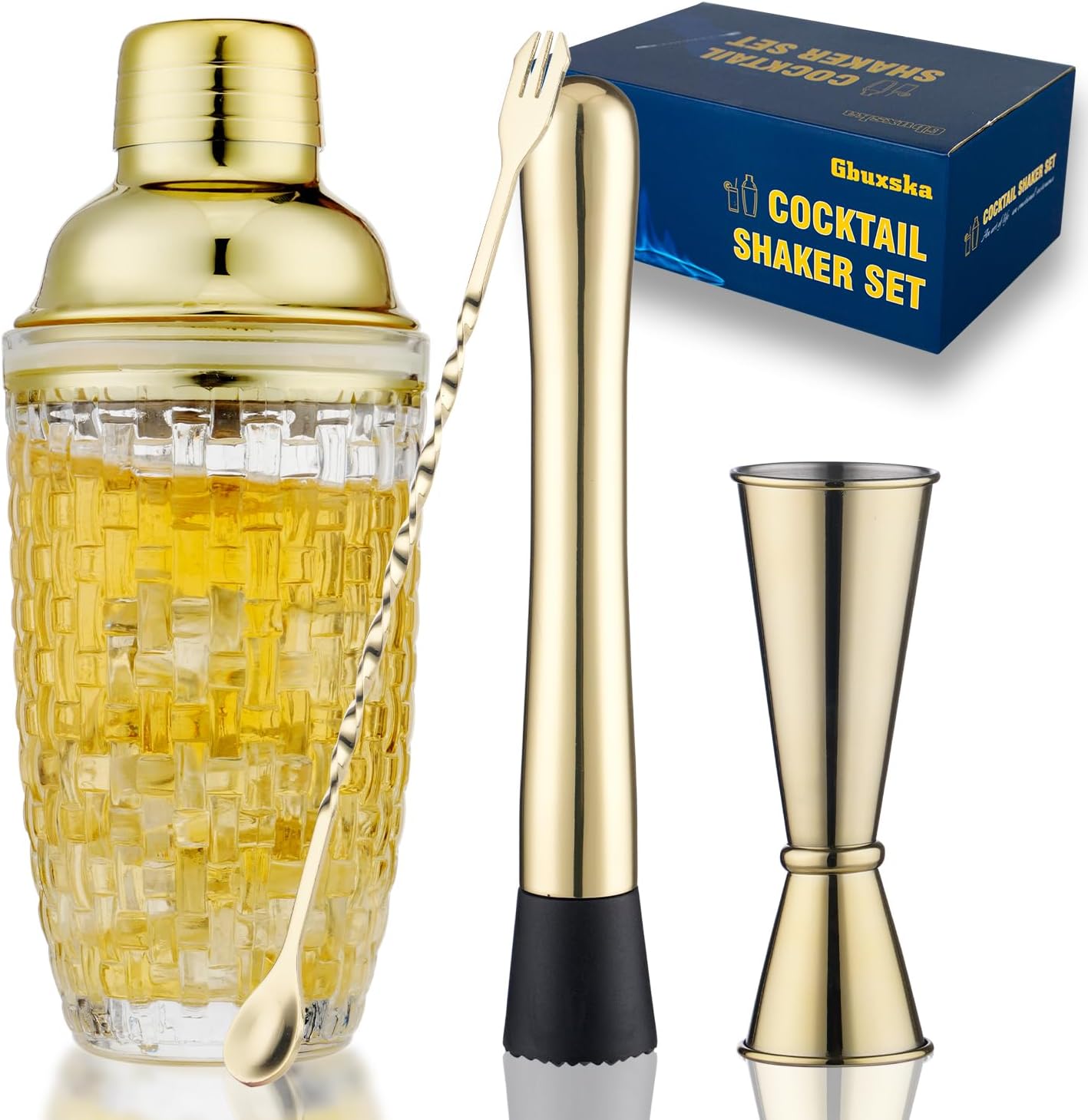 Amazon.com: Gbuxska Gold Cocktail Shaker Set - Glass Cocktail Shaker ...