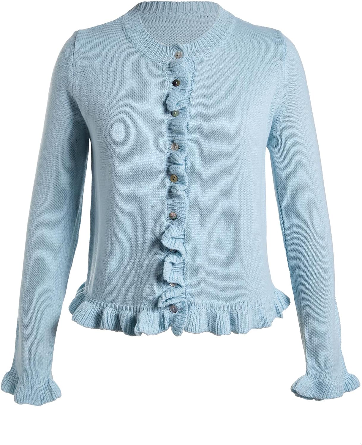 MakeMeChic Women's Cropped Cardigan Sweater Trendy Crewneck Ruffle Long ...