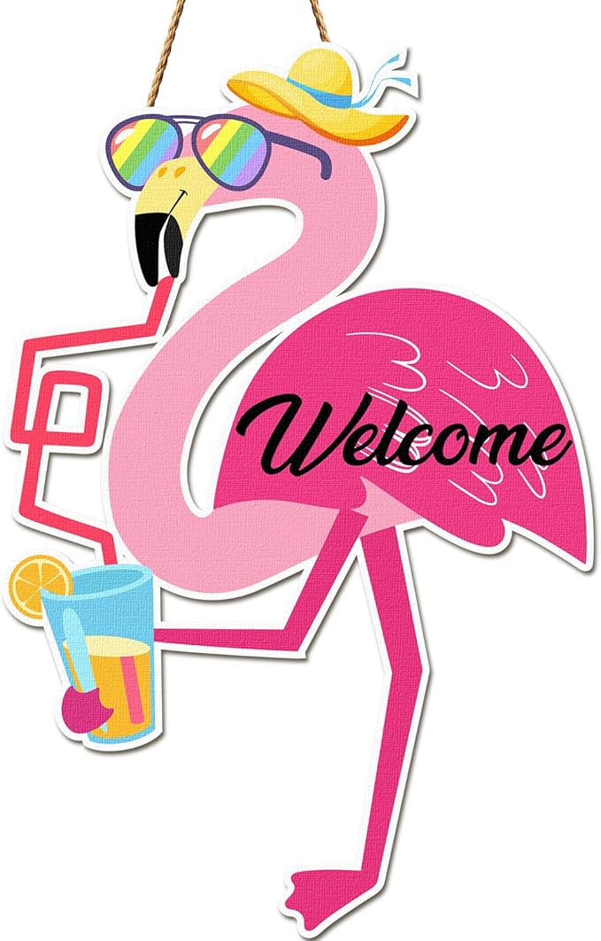 Amazon.com: Tondiamo Flamingo Welcome Sign Wood Front Door Decor Summer ...