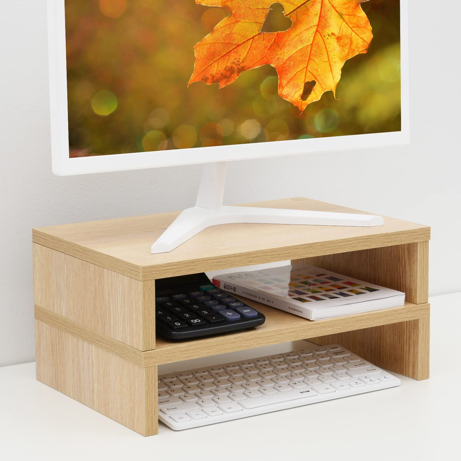 TEAMIX Wood Monitor Stand Riser-2 Pack,Maple Adjustable Monitor Stand ...