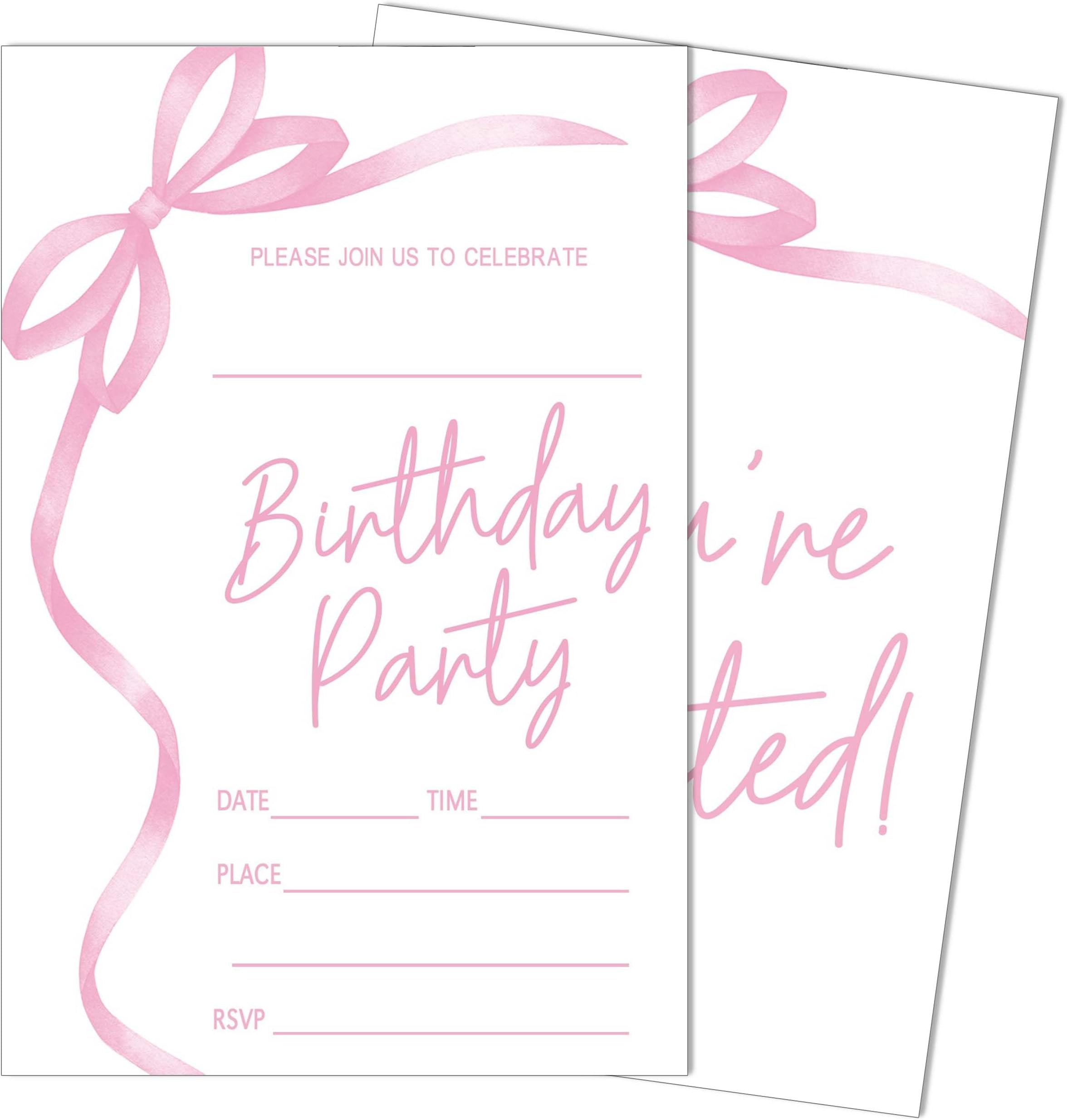 Amazon.com : SIXEIGHT Pink Bow Birthday Invitations, Pink Ribbon Bow ...