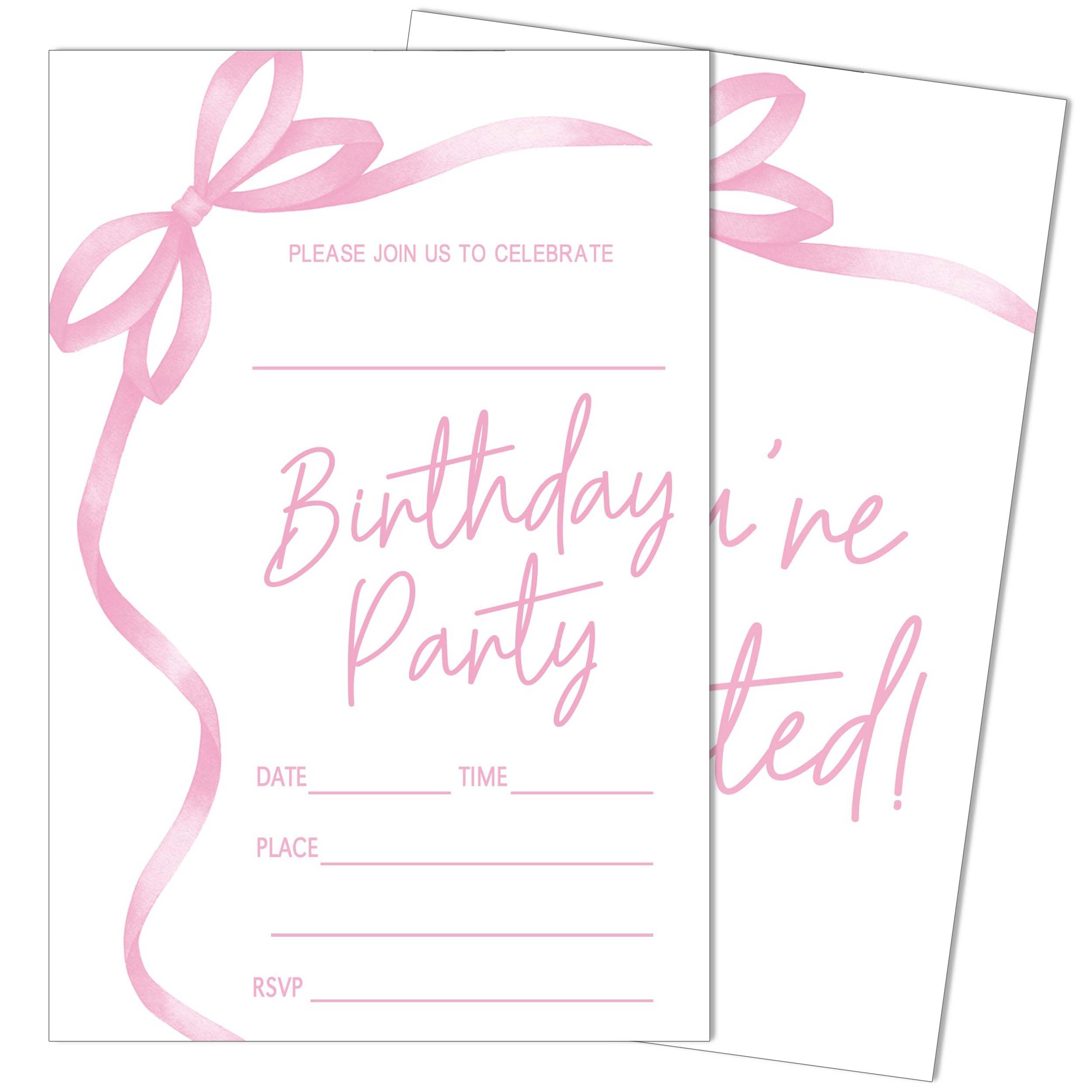 Amazon.com : SIXEIGHT Pink Bow Birthday Invitations, Pink Ribbon Bow ...