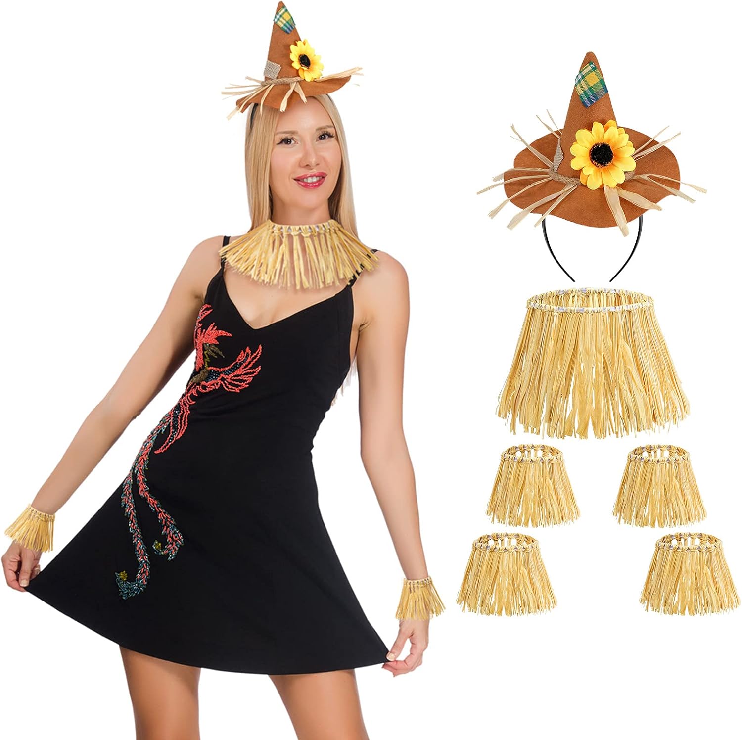 Amazon.com: Waydress 6 Pieces Halloween Scarecrow Costume Women Include ...