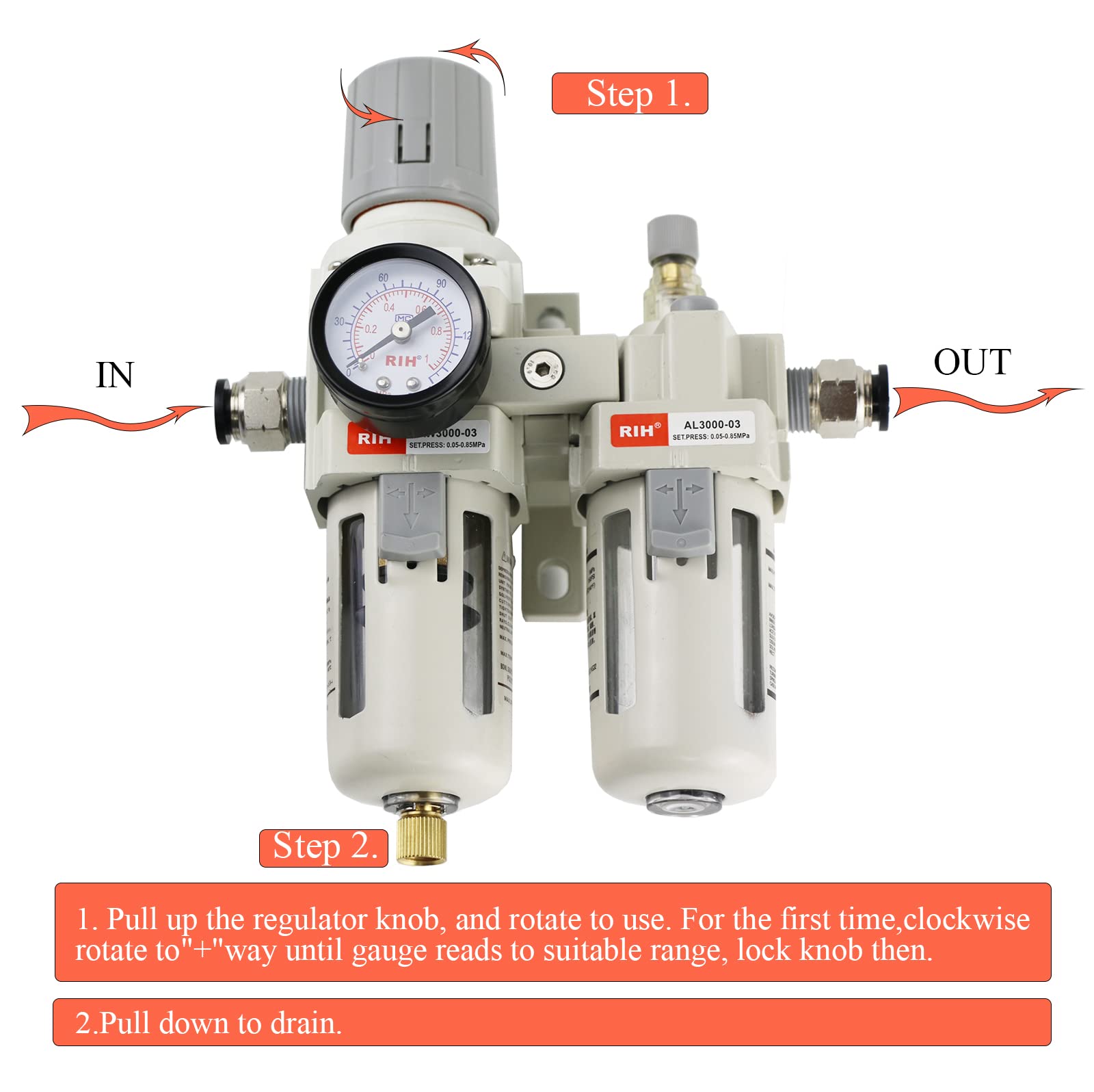 Snapklik.com : RIH Pneumatics 3/8" NPT Compressed Air Filter Regulator ...