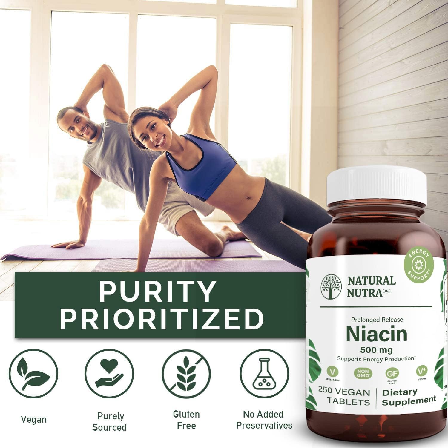 Natural Nutra liberación de tiempo lenta niacina 500 mg vitamina B3 con ácido nicotínico ...
