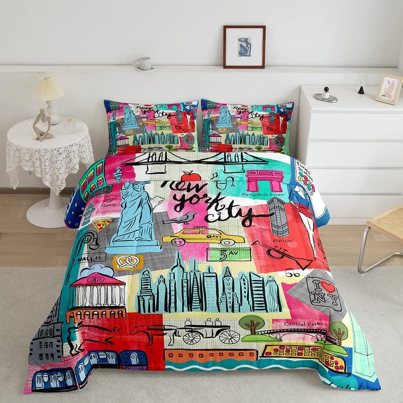 Amazon.com: Statue of Liberty Comforter Set New York Cityscape Bedding ...