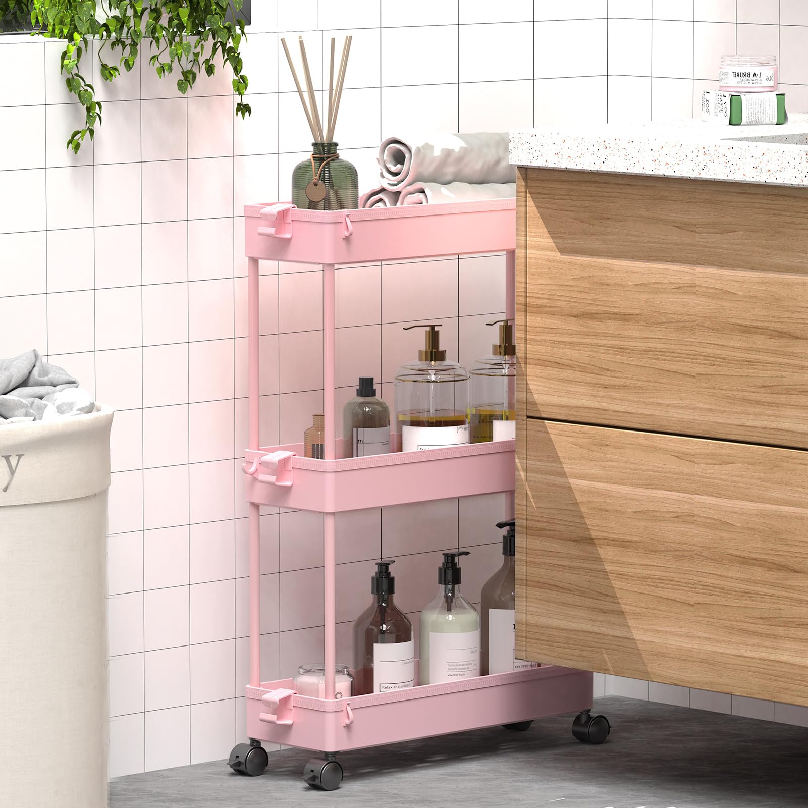 Snapklik.com : Slim Rolling Storage Cart, 3 Tier Bathroom Organizer ...