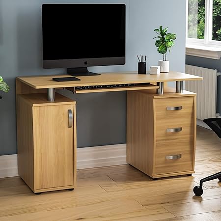 Vida Designs Otley Computertisch mit Ablagen und 3 Schubladen, Home ...