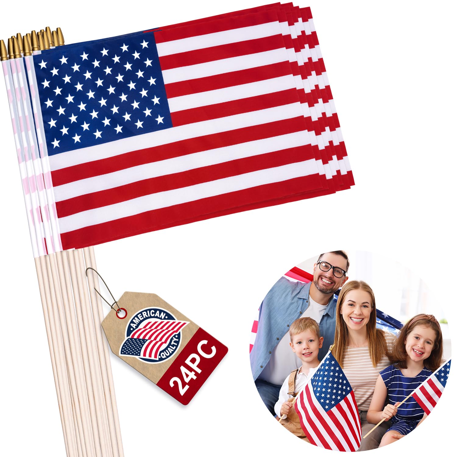 23Pack American Flags on Stick, 12x18 Inch Bulk US Hand Held Wooden ...