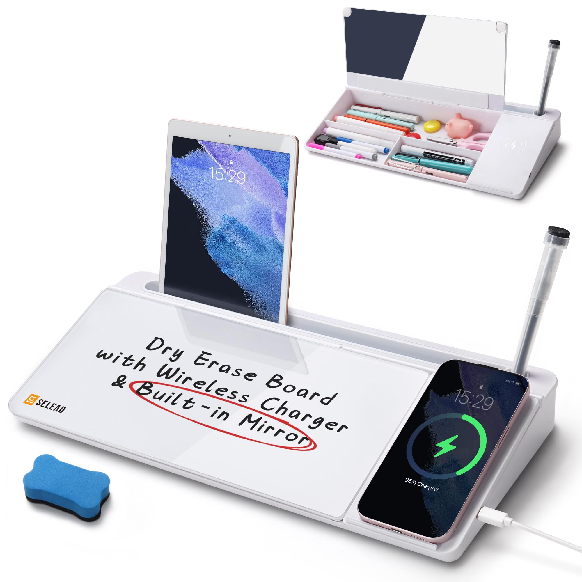 Amazon.com: SELEAD Desktop Glass Whiteboard with Wireless Charger ...