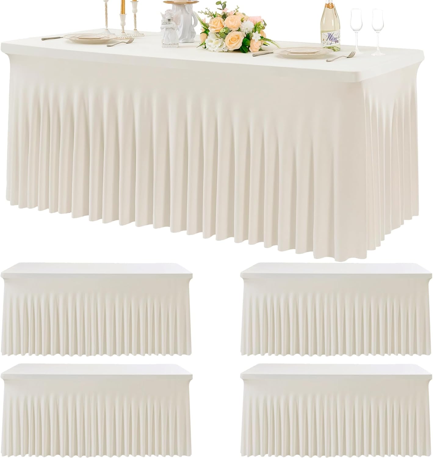 Amazon.com: Htper 4pk Spandex Ivory Tablecloths for 6 Foot Rectangle ...