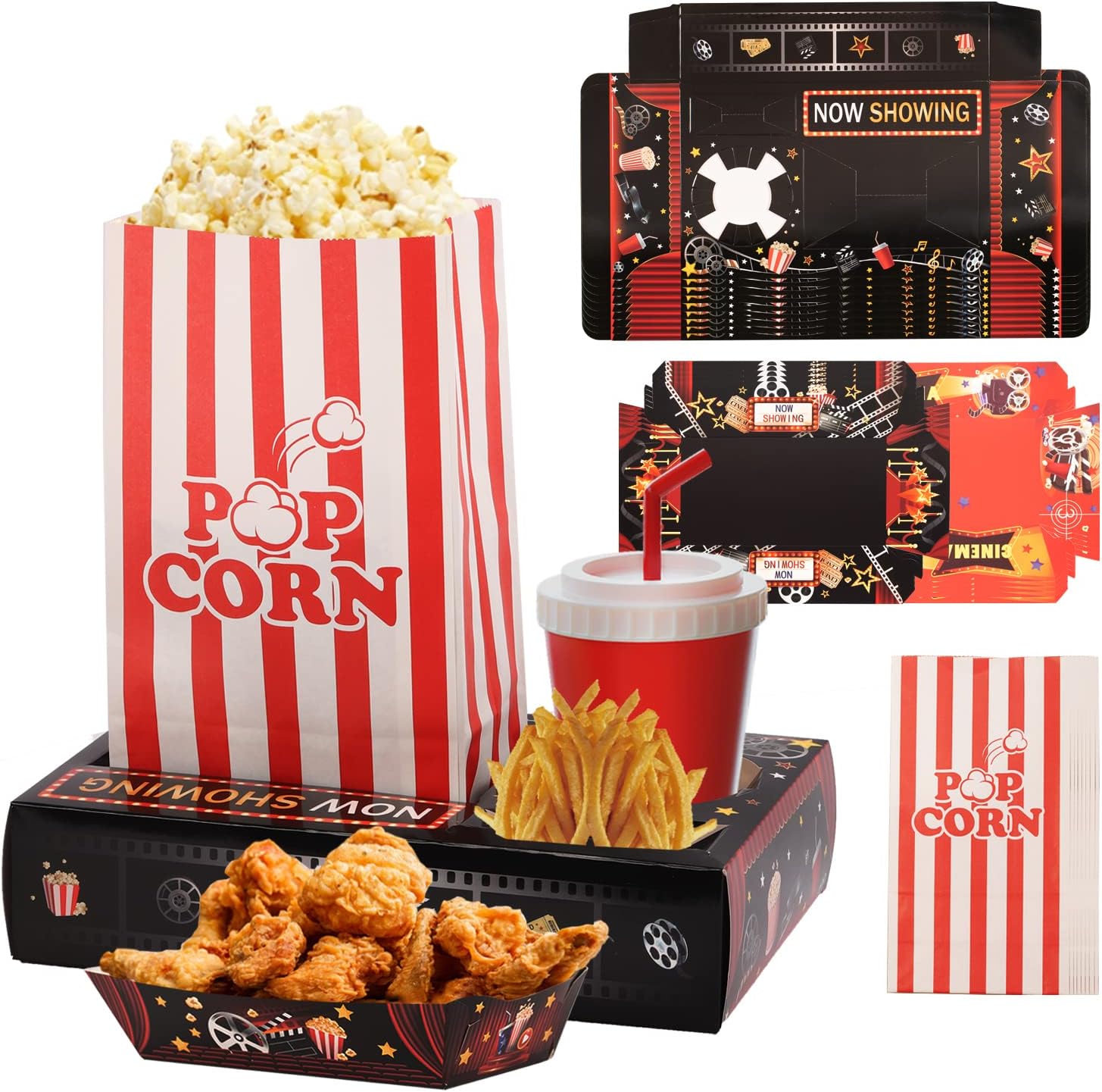 Amazon.com: RIKICACA Movie Night Snack Trays with Popcorn Bags and Food ...