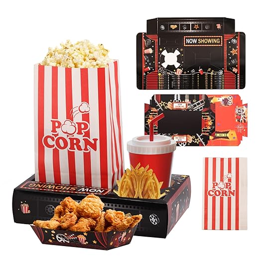 Amazon.com: RIKICACA Movie Night Snack Trays with Popcorn Bags and Food ...