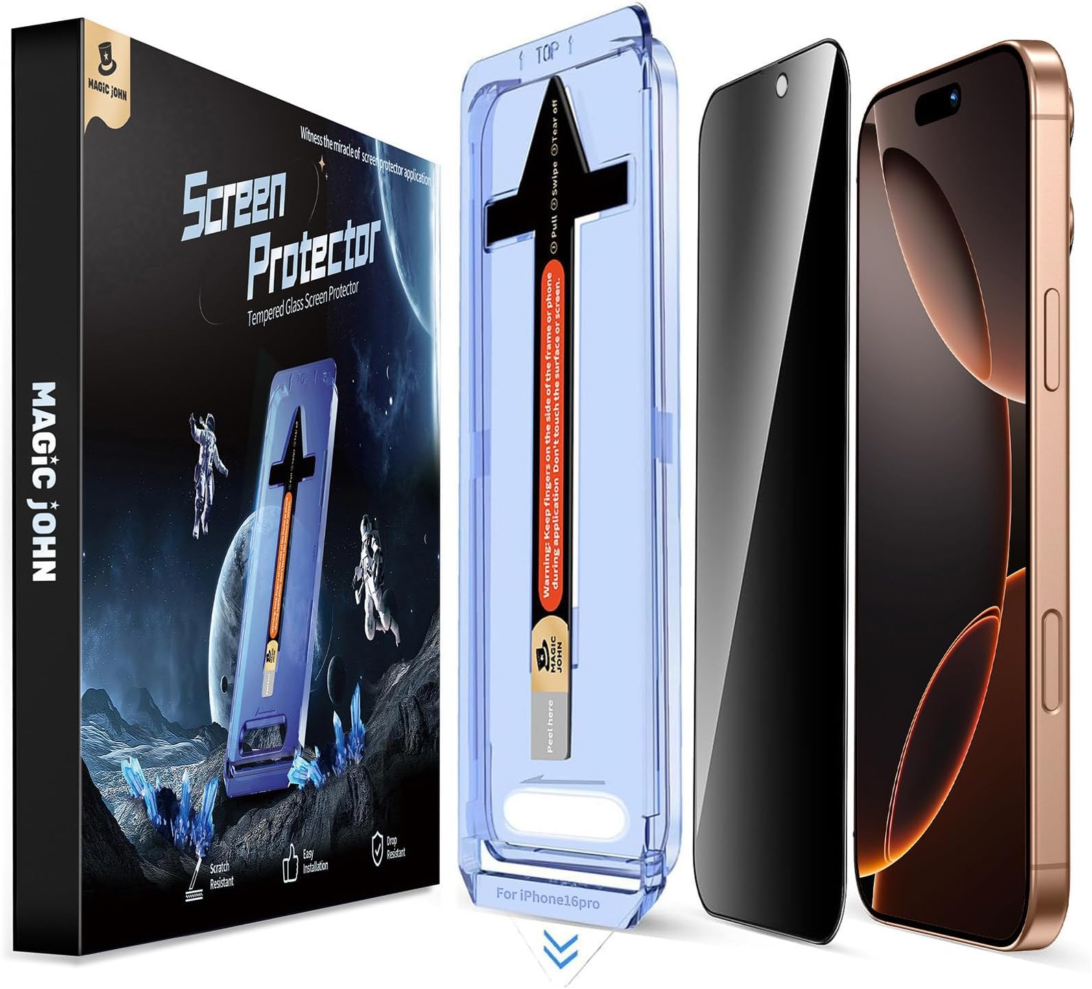 MAGIC JOHN 2 Pack for iPhone 16 Pro 6.3 inch Tempered Glass Screen ...