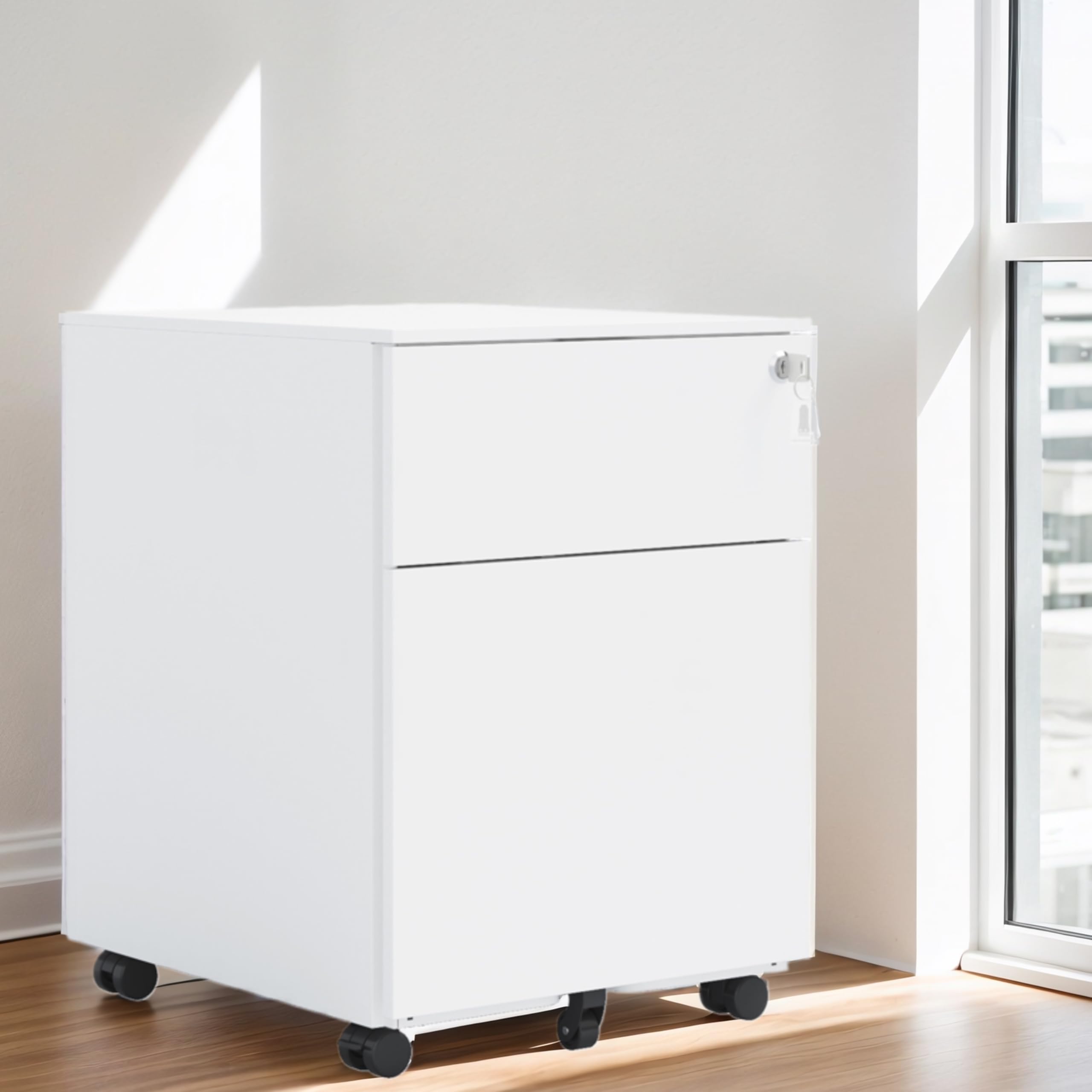 Amazon.com: MWrouqfur 2 Drawer File Cabinet with Lock & Wheels, Under ...