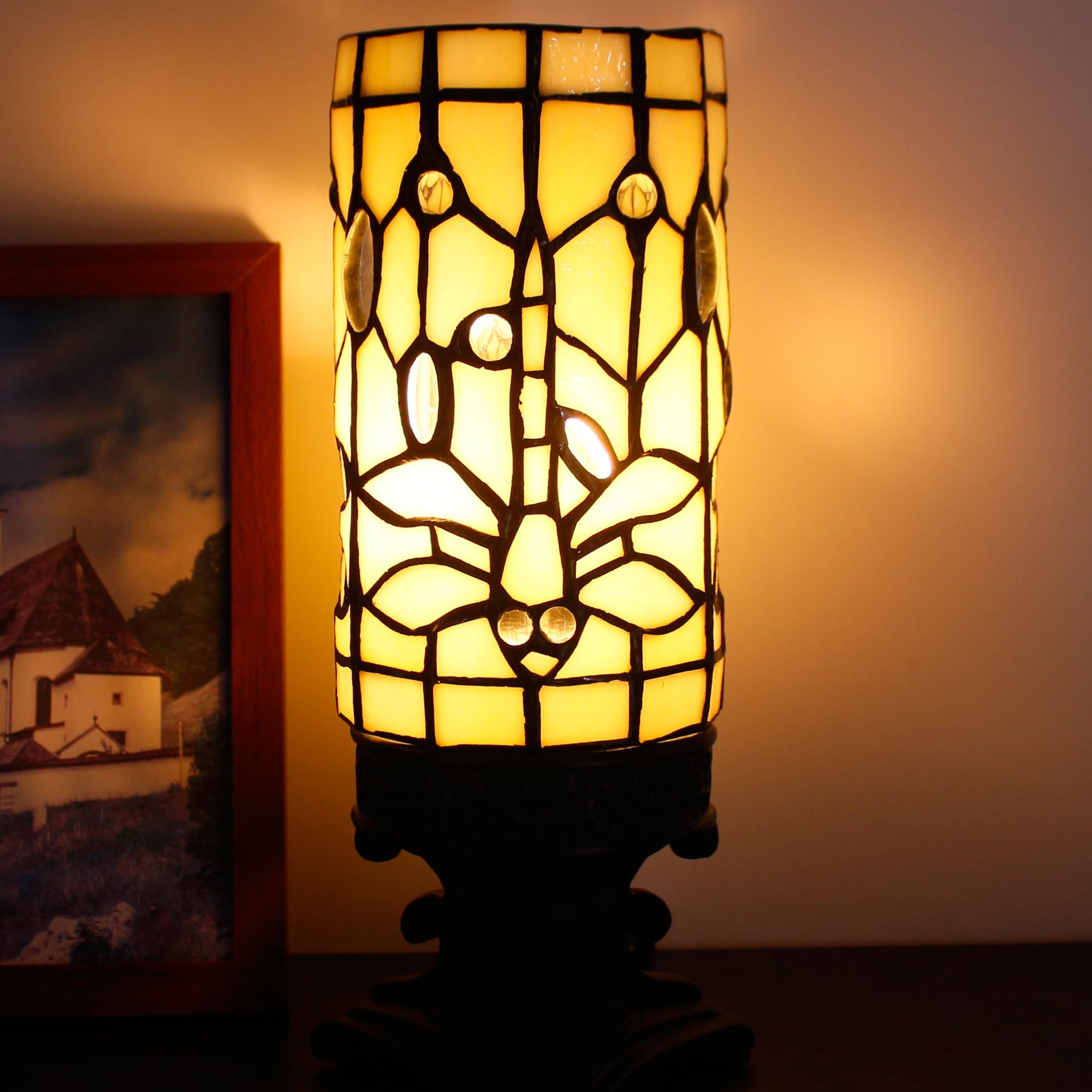 Small Tiffany Table Lamp Cream Dragonfly Style Mini Stained Glass Desk ...