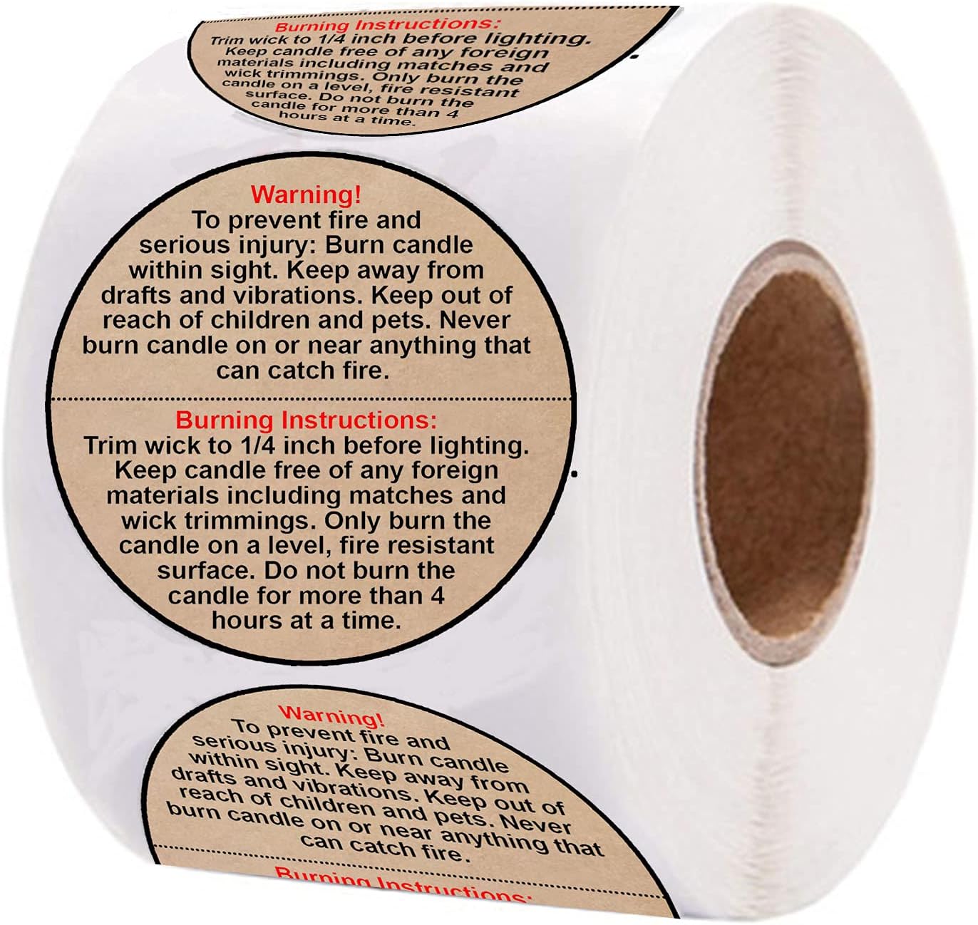 Candle Warning Labels Kraft Round Warning Stickers Candle Safety Labels ...