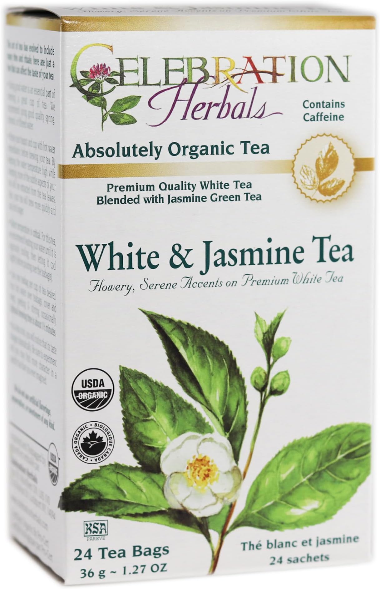 Amazon.com: CELEBRATION HERBALS White & Jasmine Tea Organic 24 Bag, 0. ...