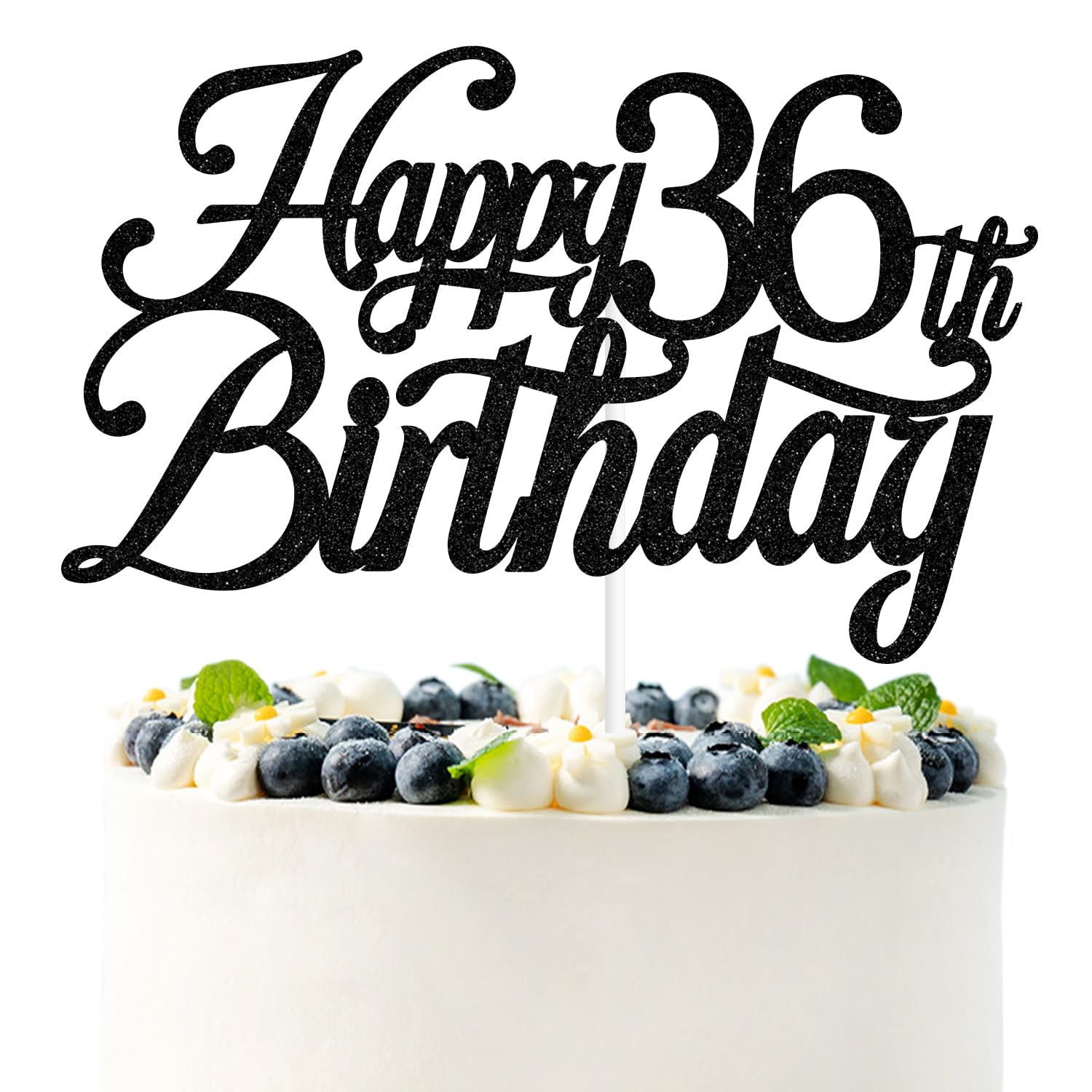 Amazon.com: Black Glitter Happy 36th Birthday Cake Topper, Cheers to 36 ...