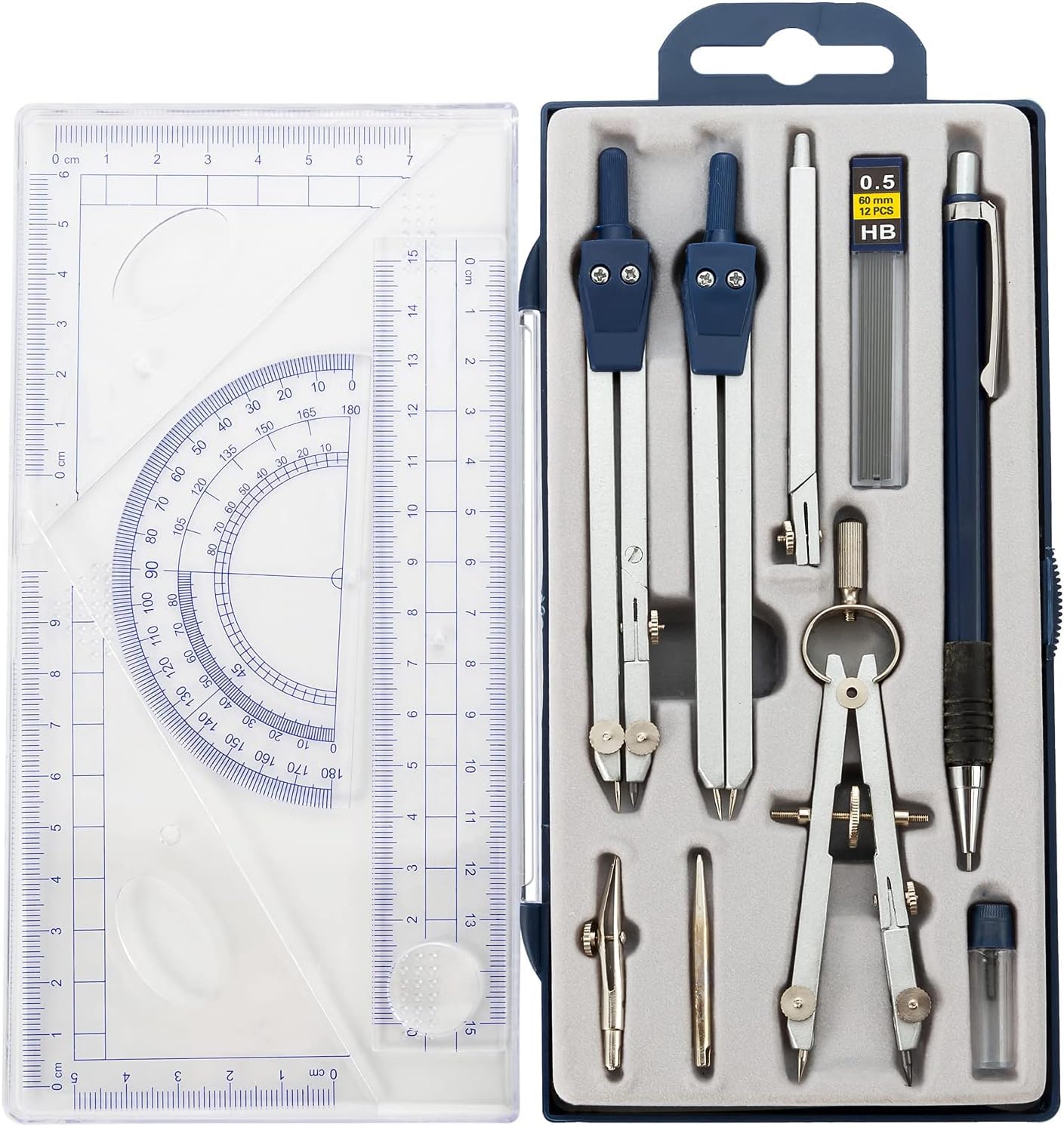 13 Pieces Geometry Set Metal Compass Math Compass and Protractors ...