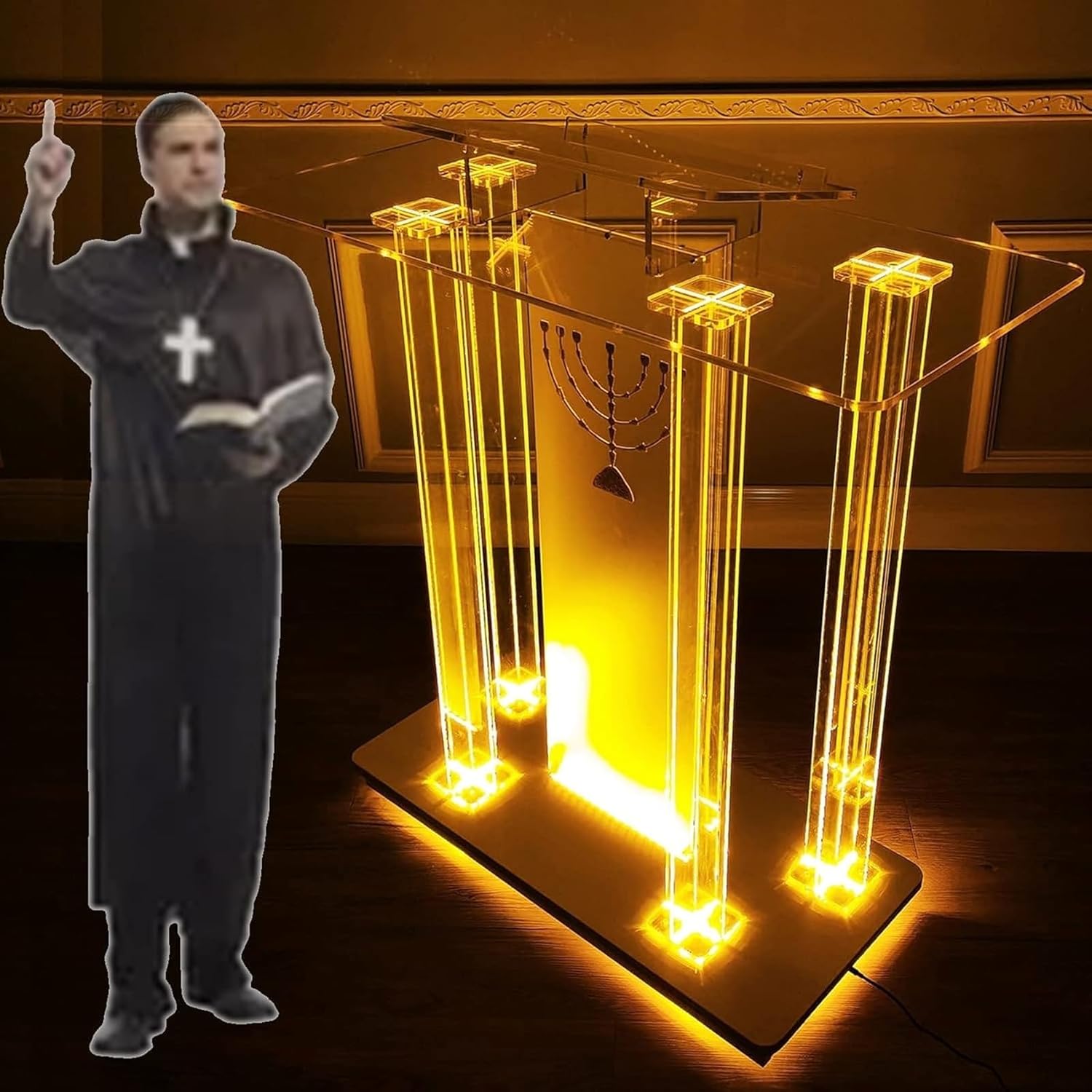 Amazon.com: NjkWOY Acrylic LED Podium, Deluxe Podium, Movable Chanting ...