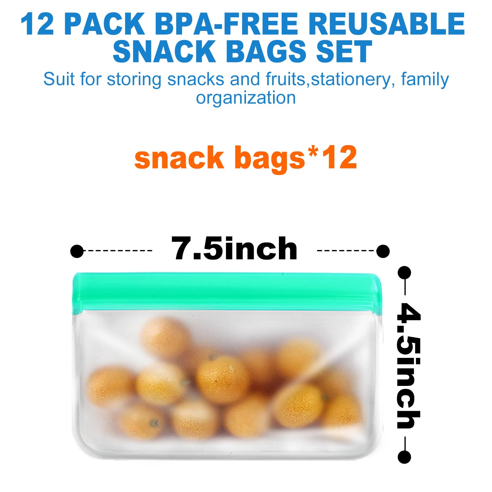 Snapklik.com : 12 Pack Reusable Snack Bags, Reusable Silicone Bags ...