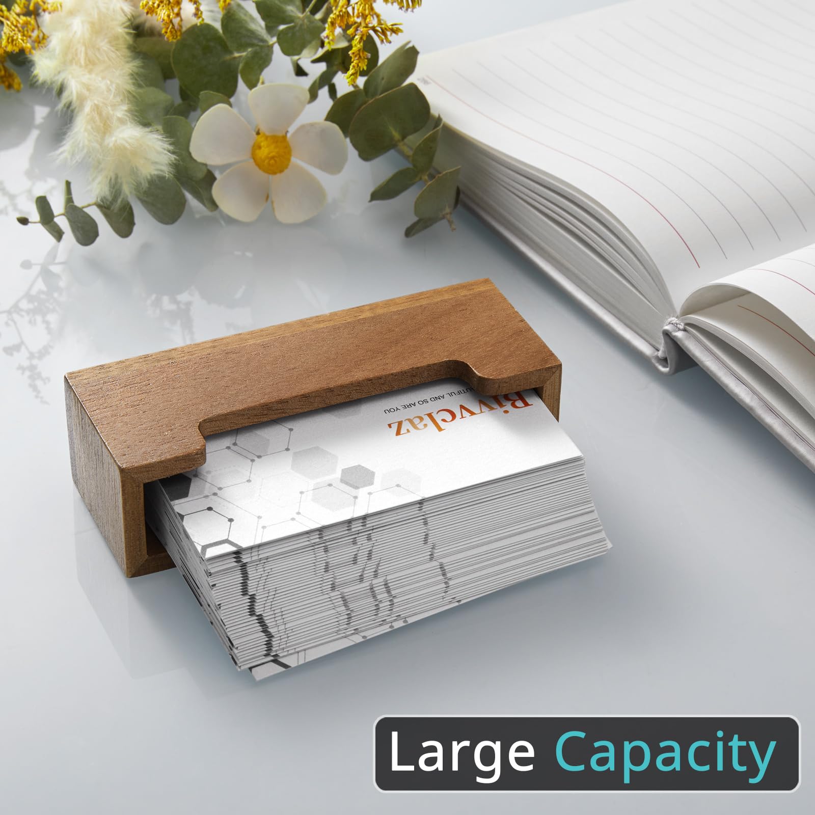 Snapklik.com : Business Card Holder Desk, Acacia Wood Business Card ...