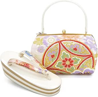 Amazon.co.jp: [京都うさぎ堂] Sサイズ 厚底 草履バッグセット zb-853 振袖 成人式 ホワイト 白 藤色 パープル : ファッション