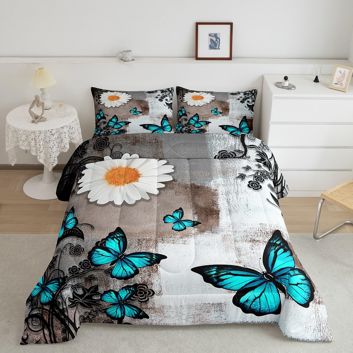 Amazon.com: Blue Butterfly Comforter Set for Girls Teens Women ...