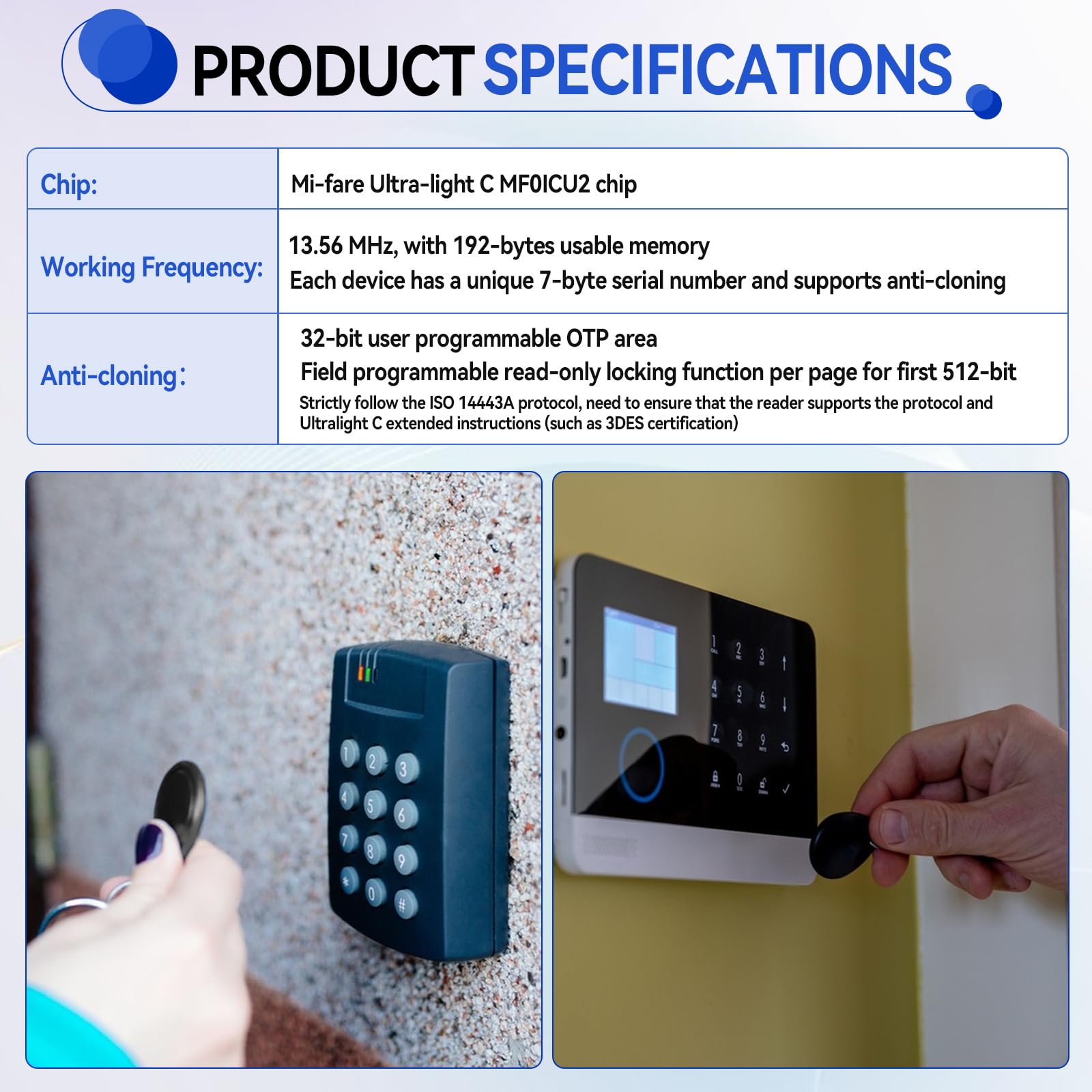 RFID Access Control JOJOCY 50pcs MiFare UltraLight C NFC Key Fobs ...
