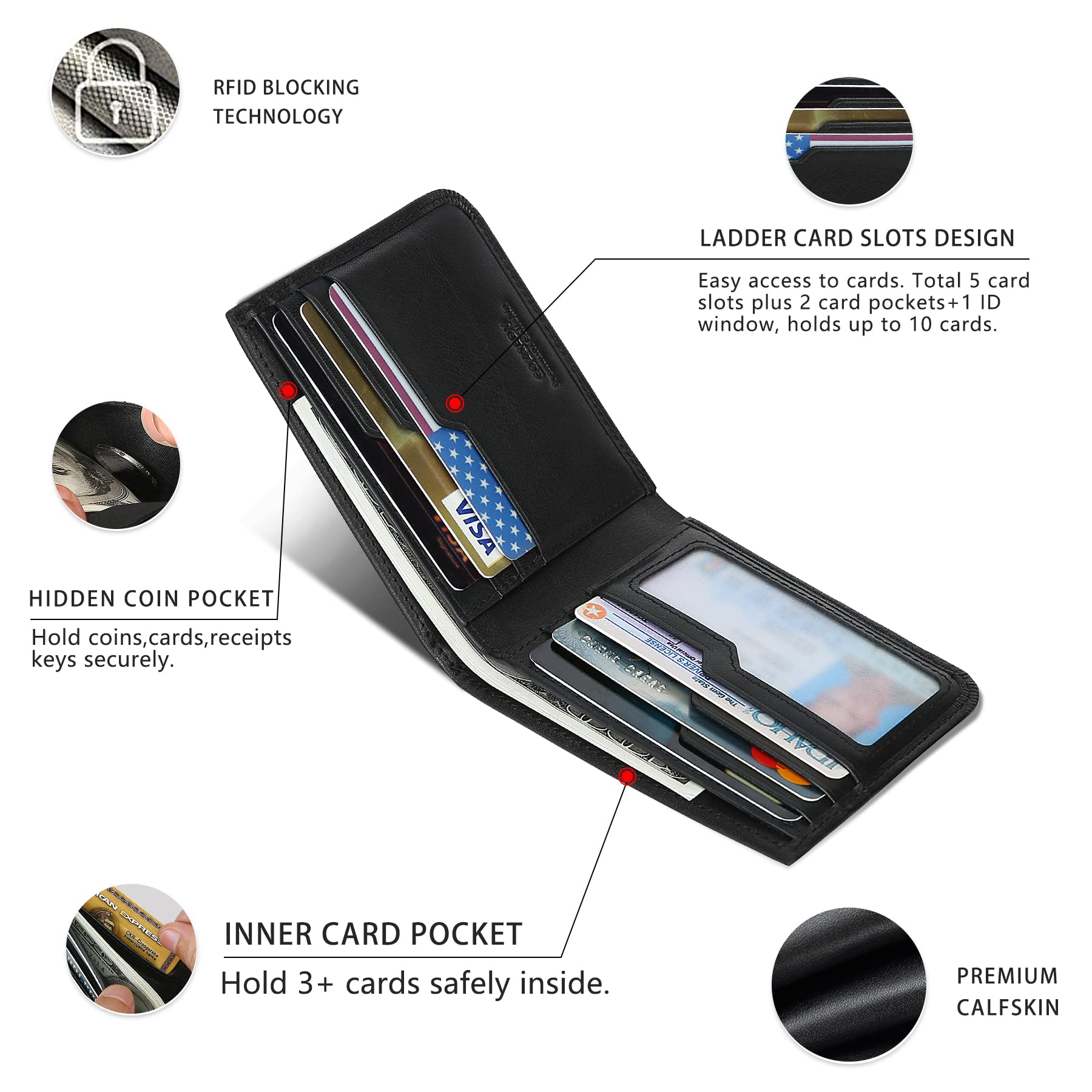 Calfskin Slim Wallets For Men RFID Blocking Leather Front Pocket Mens ...