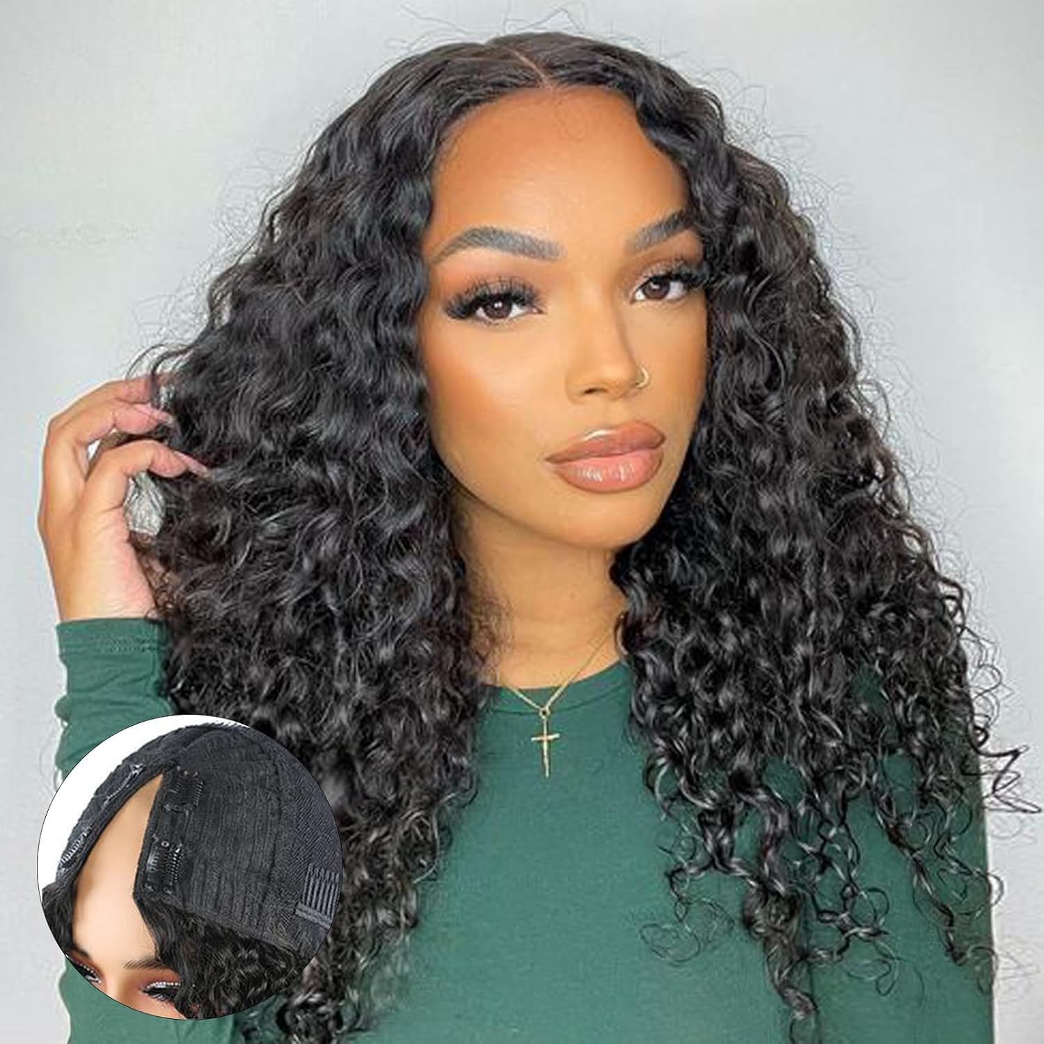 Amazon.com : Wosama V Part Wig Human Hair curly Upgrade U Part Wig for ...