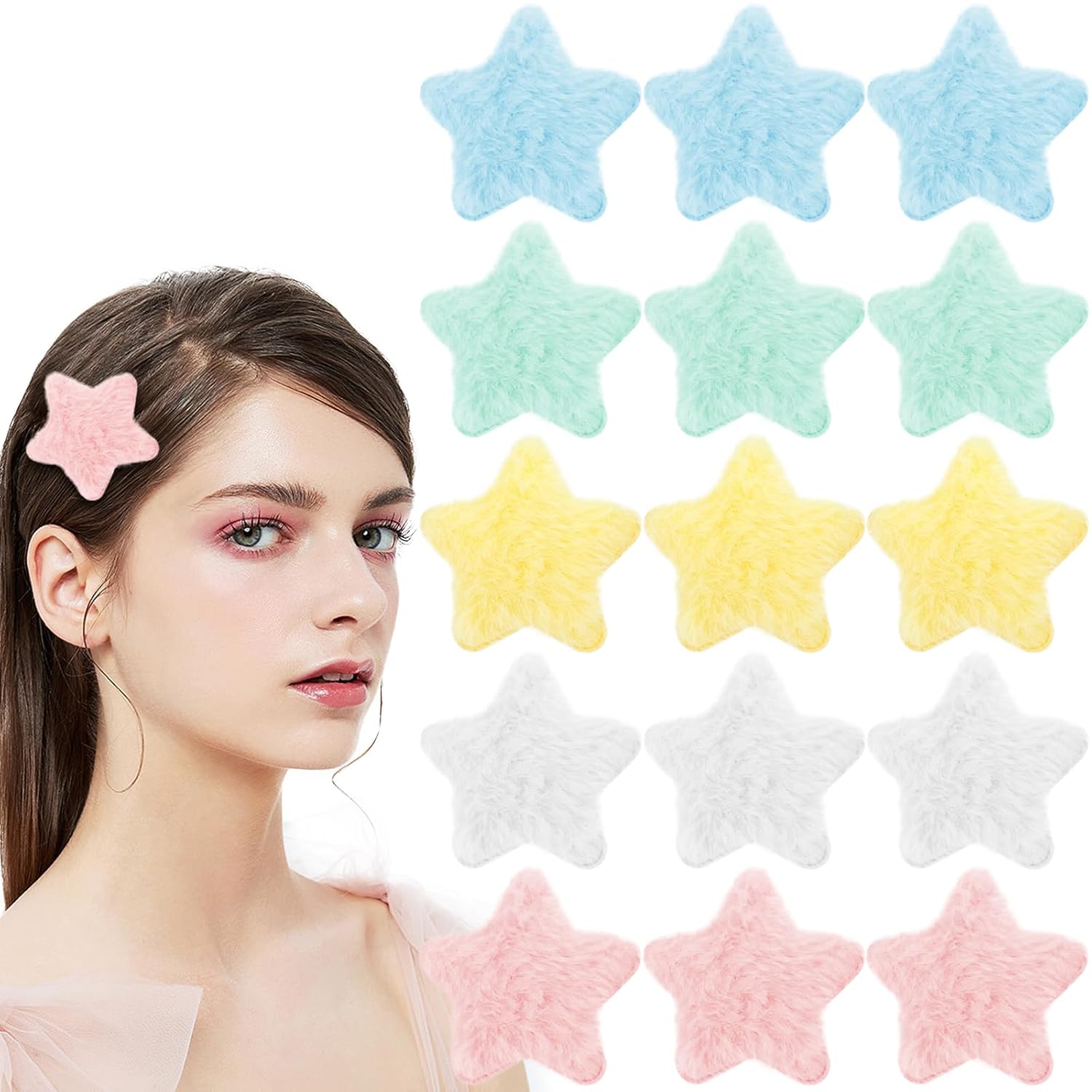Amazon.com : 20 Pcs Fluffy Star Hair Clips Y2K Cute Hair Barrettes ...