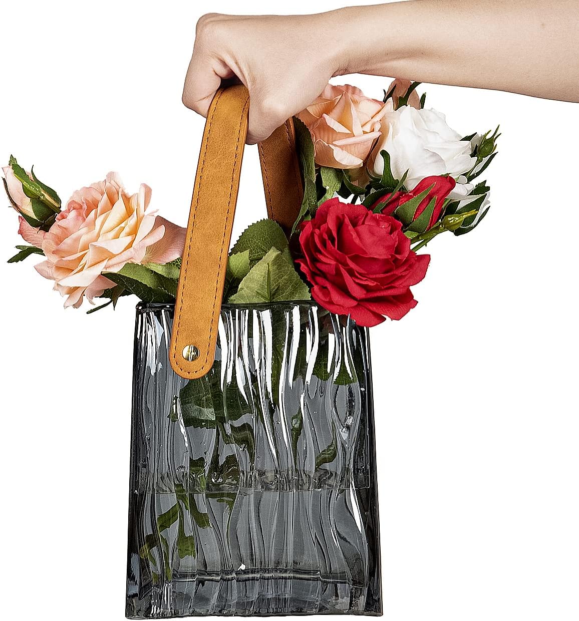 Amazon.com: Glass Purse Vase for Flowers, Handbag Vase with Leather ...