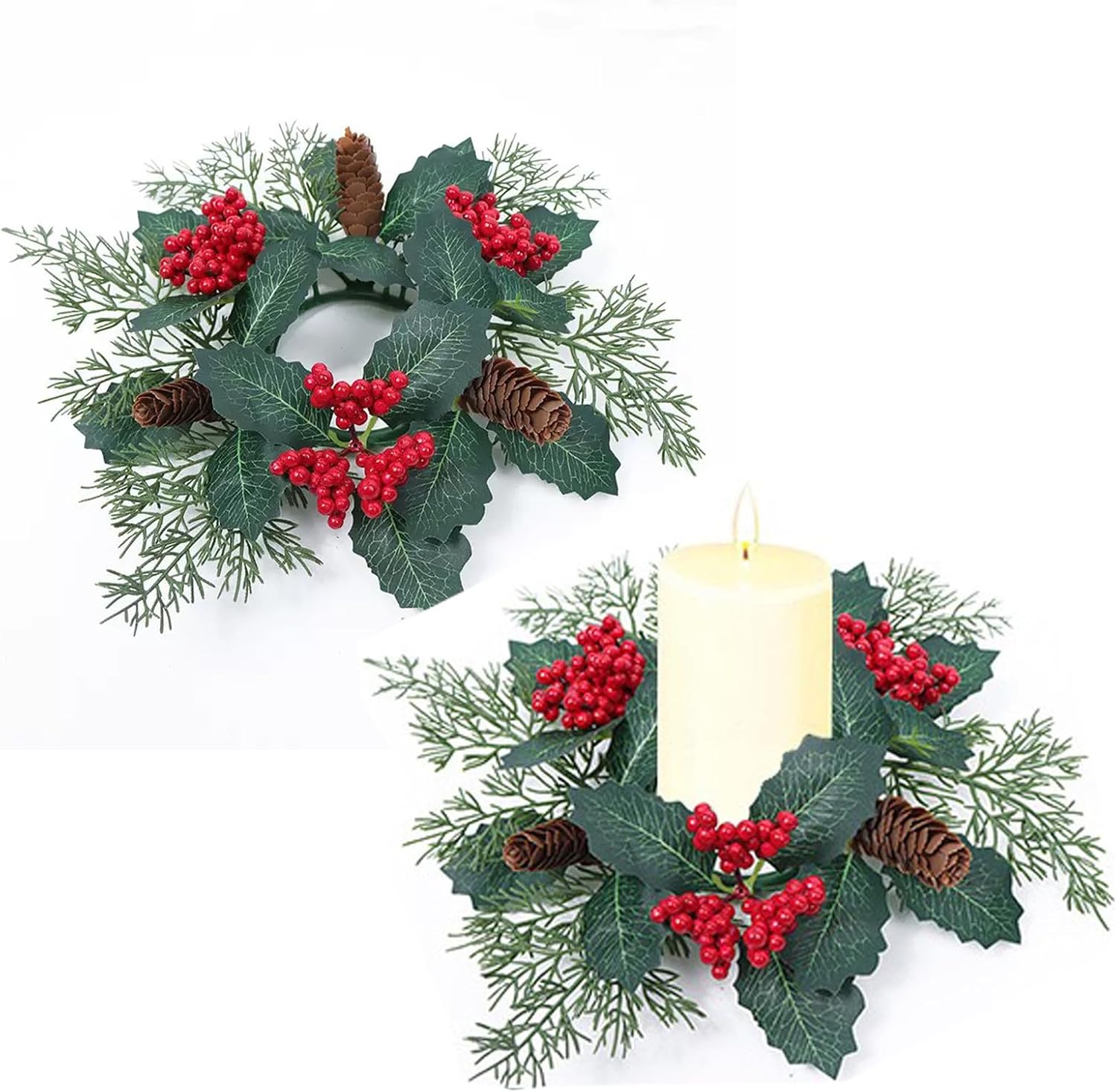 Amazon.com: Christmas Candle Rings Wreaths, 3.5" Small Christmas Wreath ...